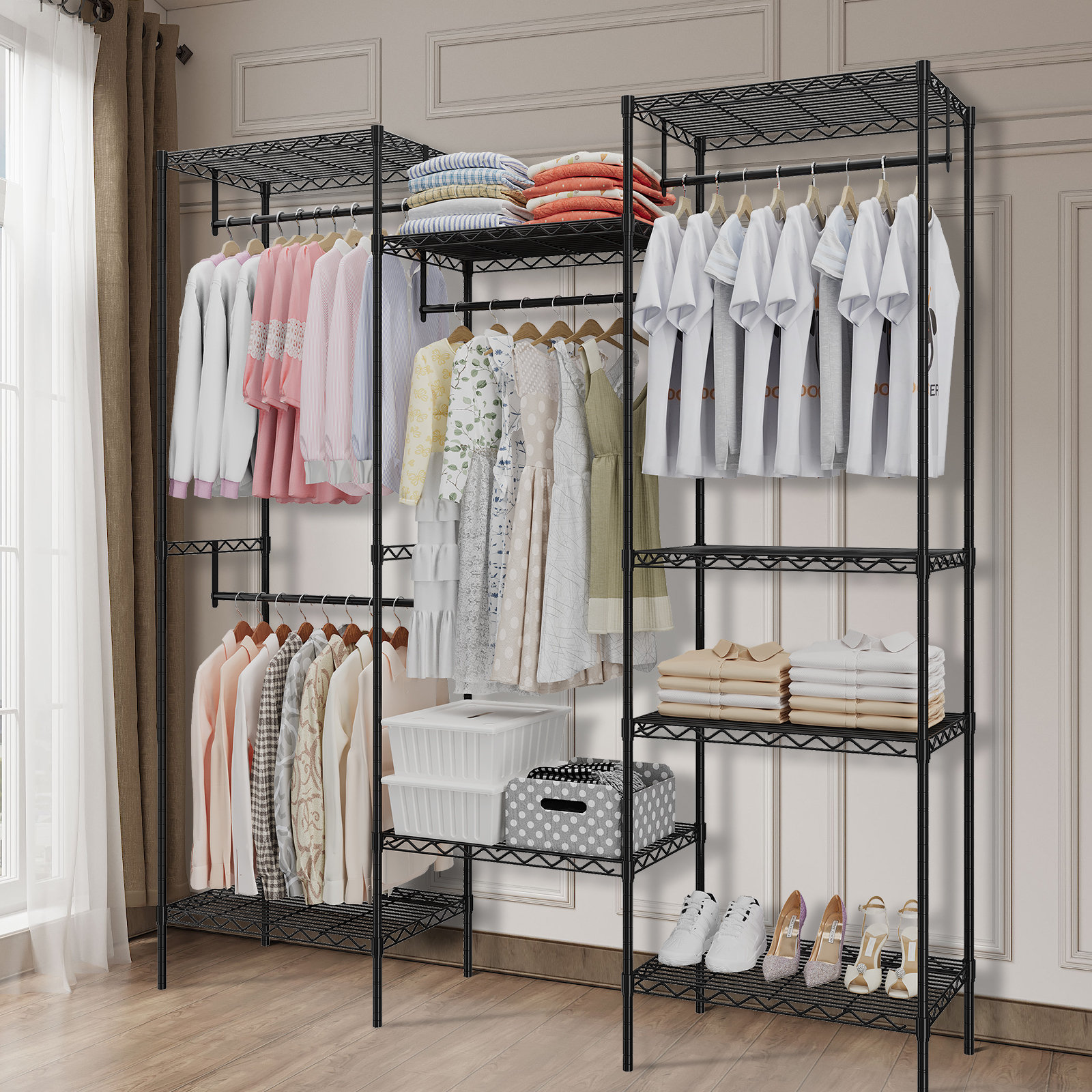 Rebrilliant Curtainboro Wire Garment Rack – Heavy-duty Freestanding ...