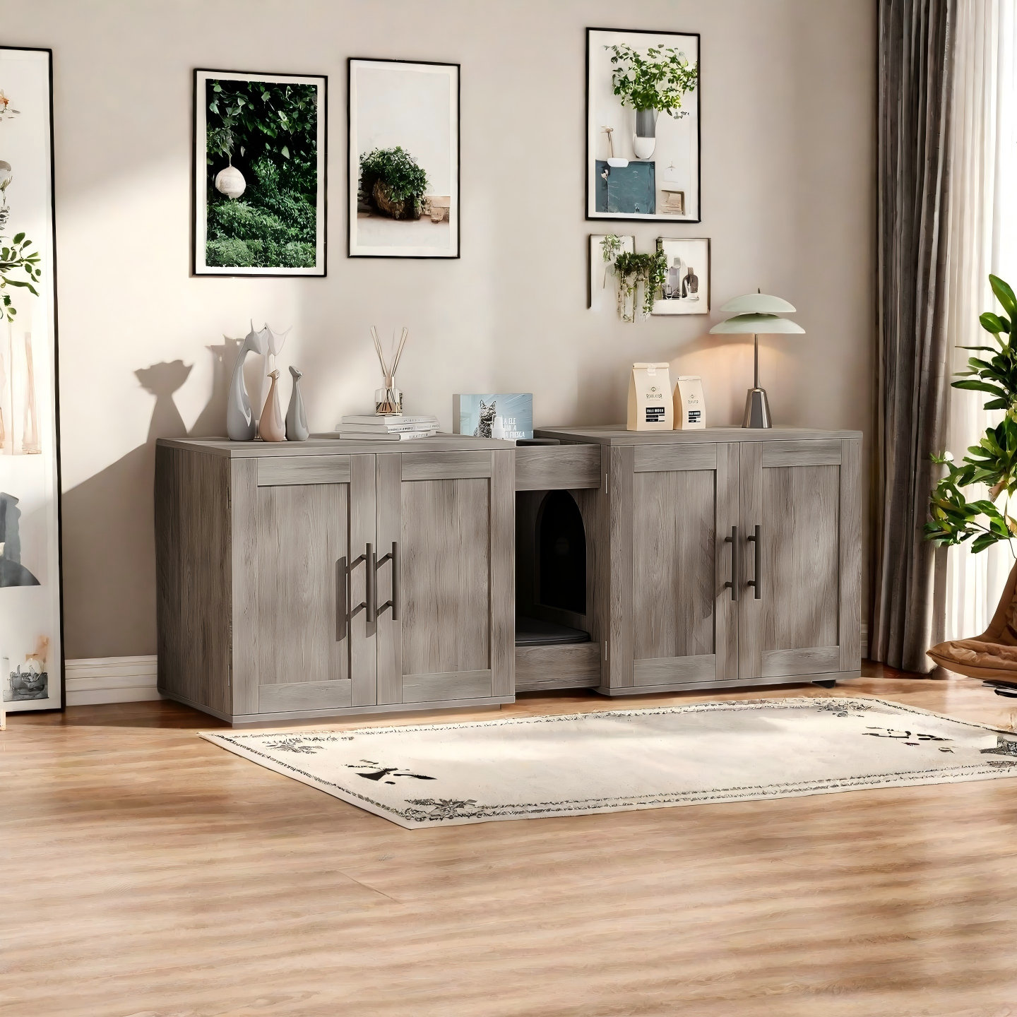 Tucker Murphy Pet™ Double Room Cat Litter Box Enclosure - 55" Wooden ...