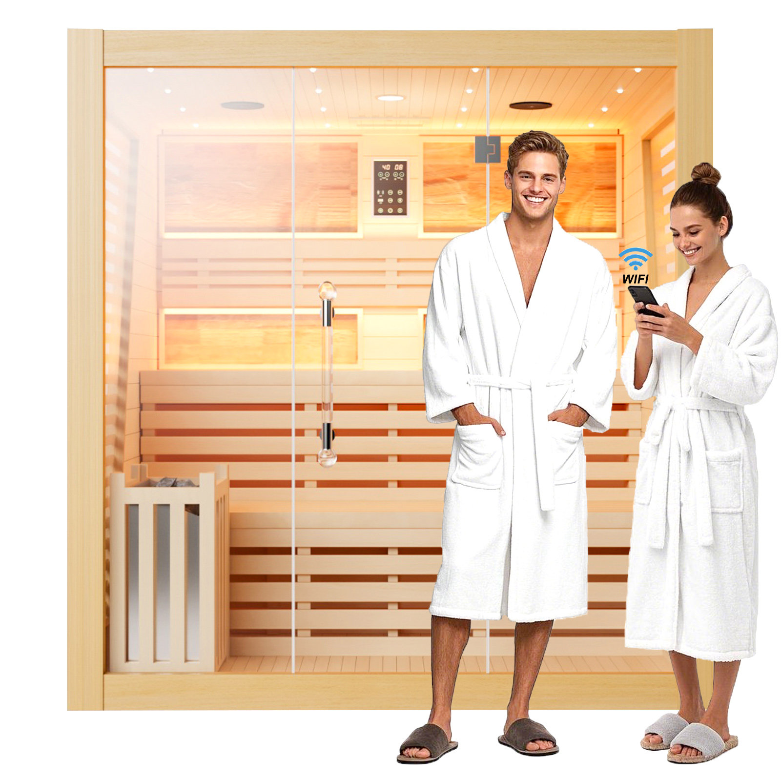 Hylivesaunas 3-Person Western Hemlock Traditional Home Steam Sauna ...