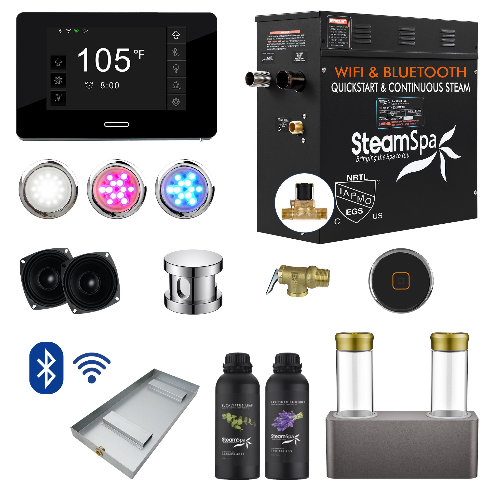 Steam Spa Black Series Wifi And Bluetooth 9Kw Quickstart Steam Bath ...