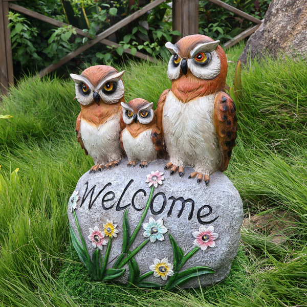 Millwood Pines Outdoor Owl Statue Solar Lights – Resin Garden ...