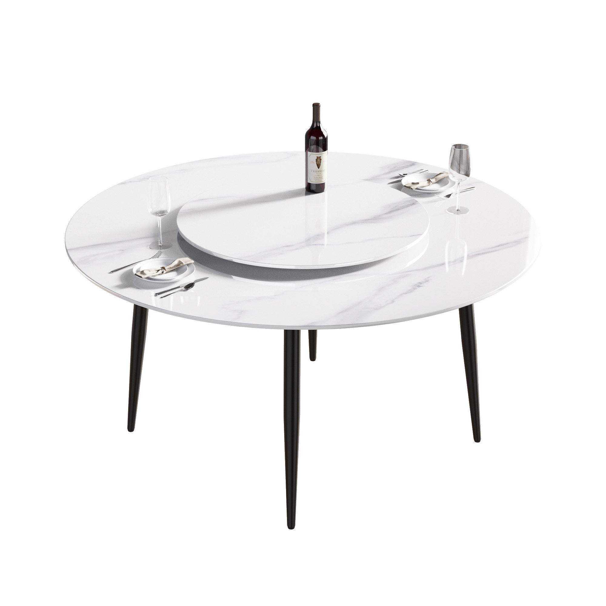 Corrigan Studio 59.05"Modern Artificial Stone Round Black Metal Dining ...