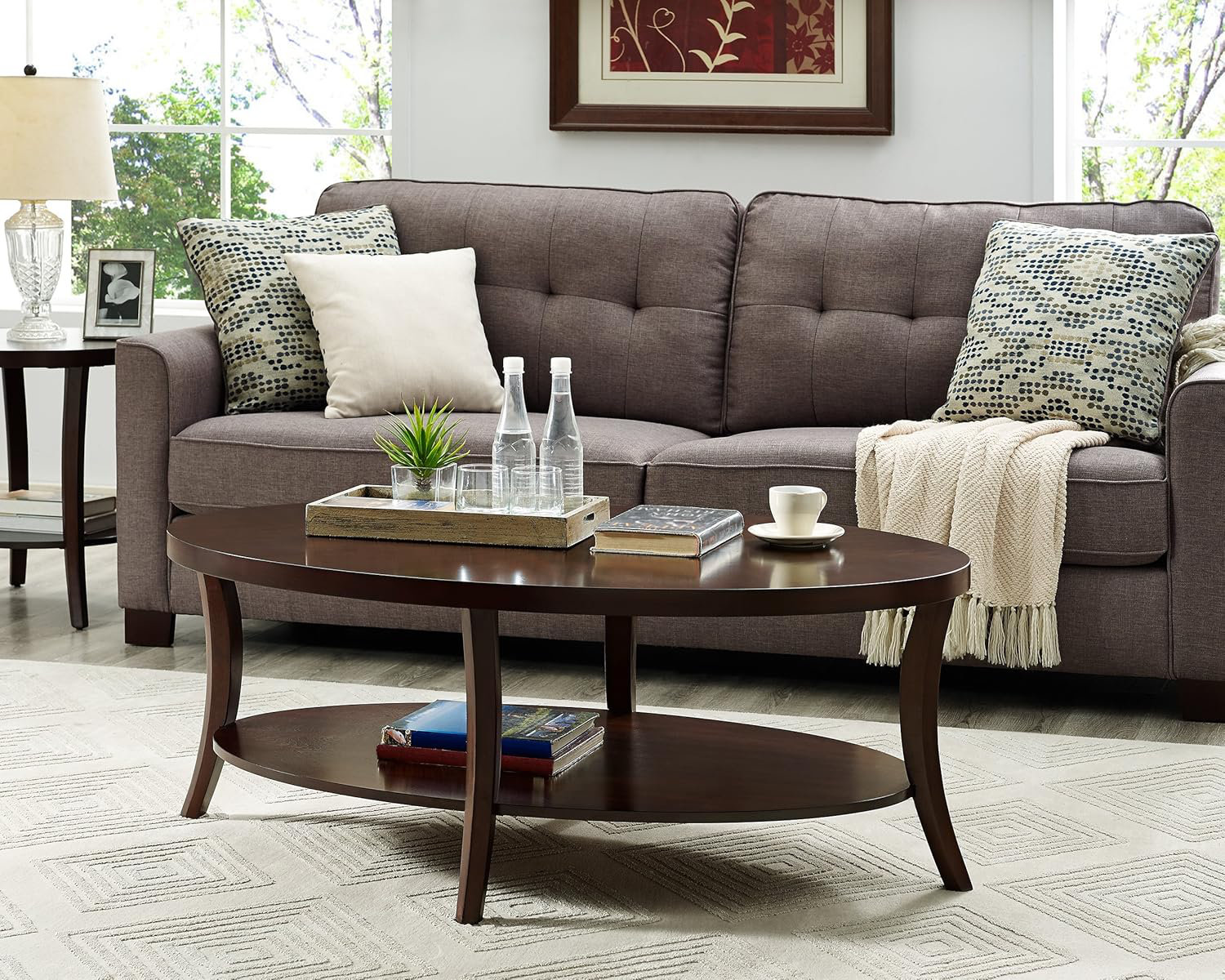 Lark Manor Perth Contemporary Oval Coffee Table With Lower Shelf, Birch ...