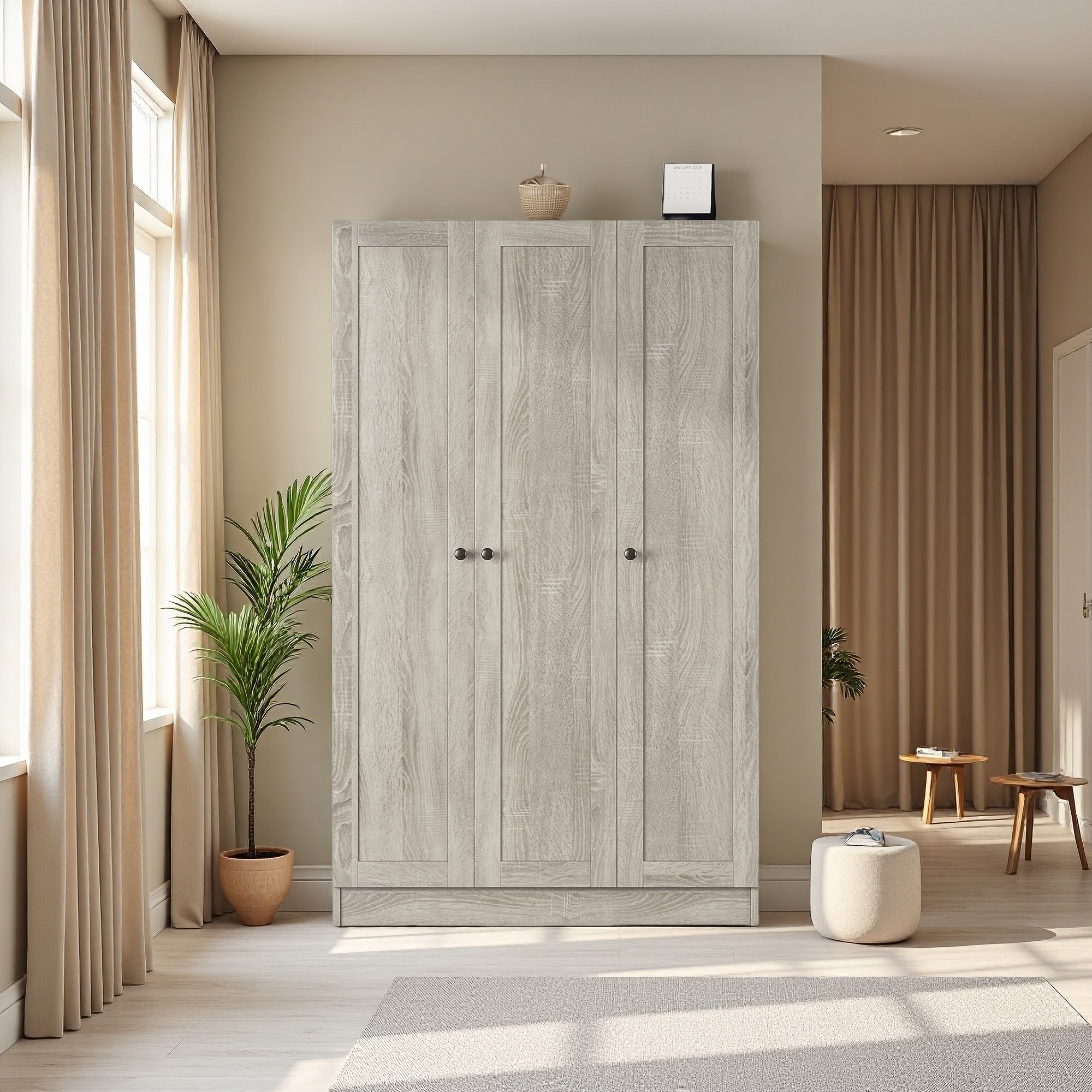 Ebern Designs 3-Door Shutter Wardrobe With Shelves - Wayfair Canada
