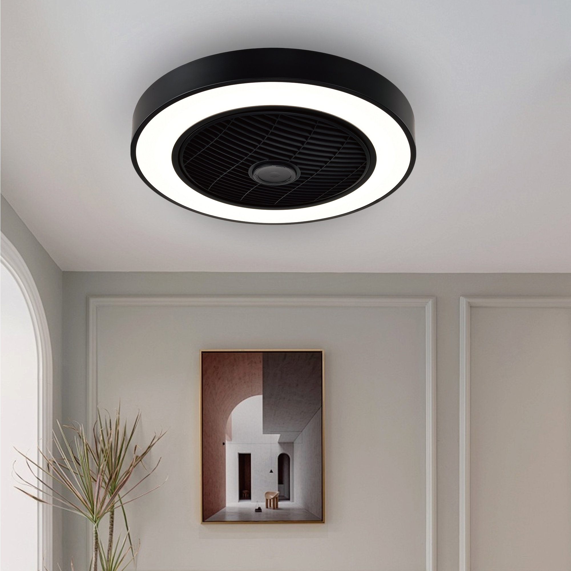 Wrought Studio™ Minimalistic 20 In. Indoor Black Low Profile Ceiling ...