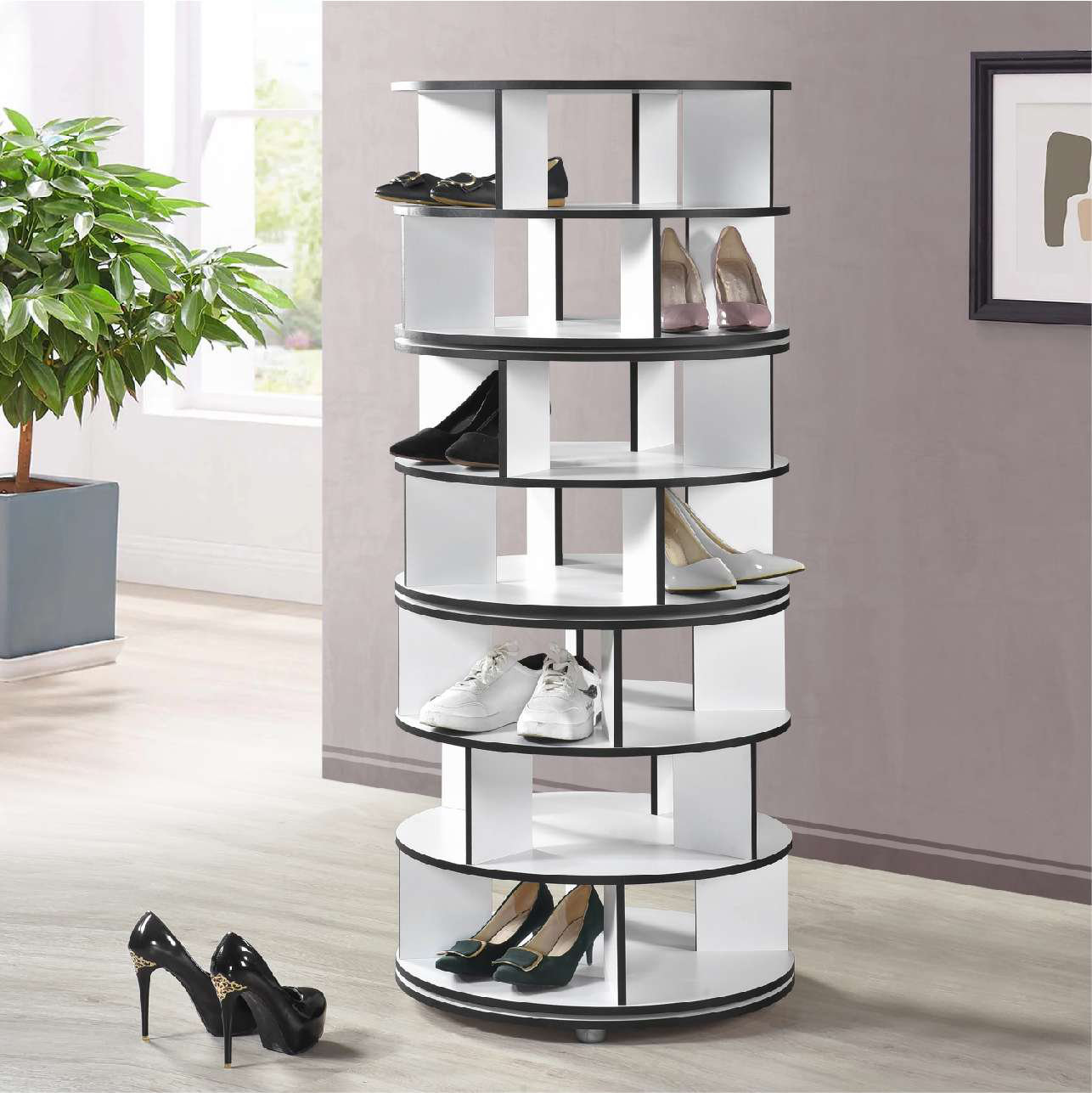 Latitude Run® 7-Tier Rotating Shoe Rack, 360° Revolving Lazy Susan ...