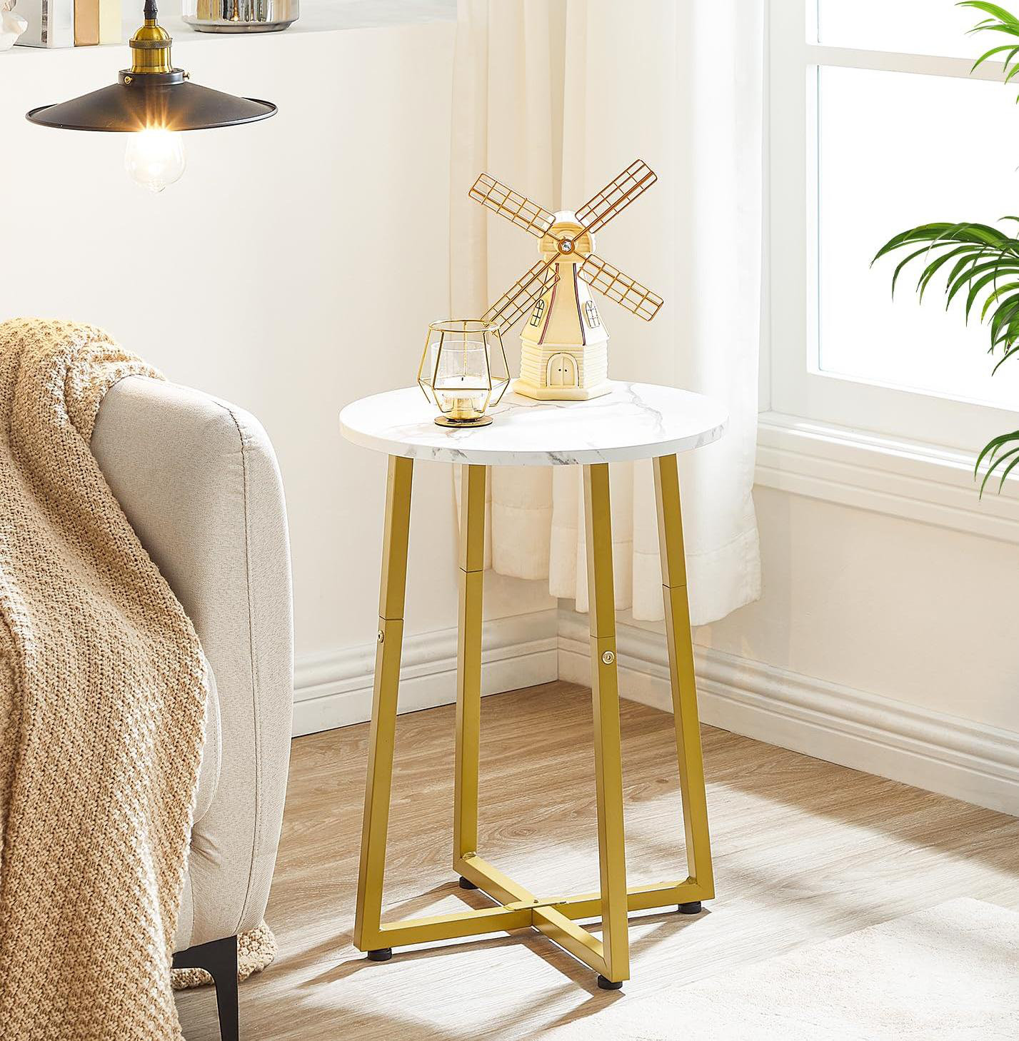 Mercer41 Side Table, Round Accent End Table With Sturdy X-Shaped Metal ...