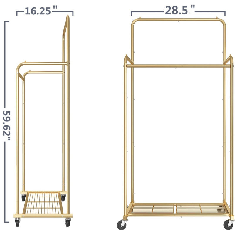 Rebrilliant Gold Heavy - Duty Double - Rod Rolling Clothing Rack with 4 ...