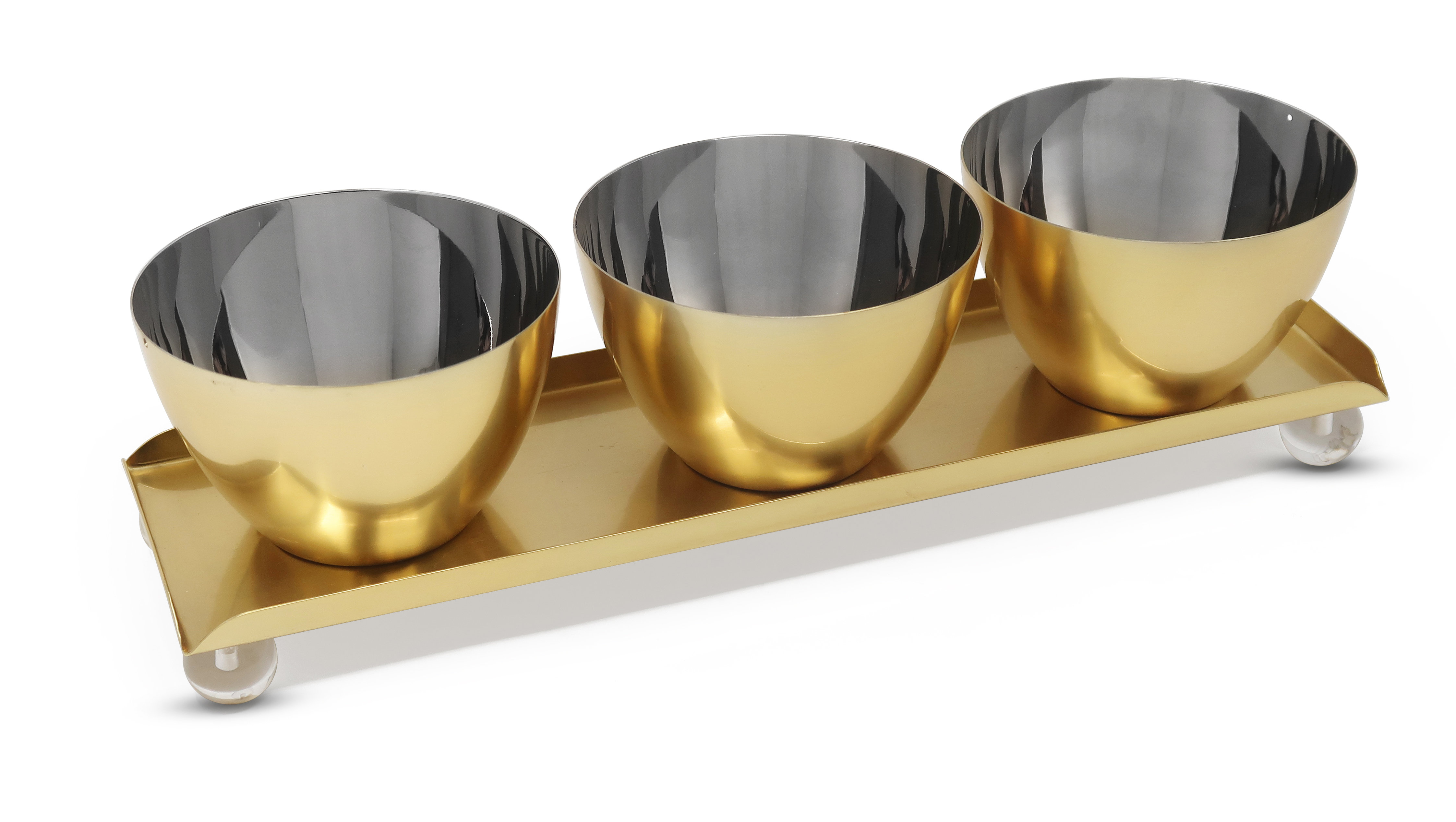 Mercer41 3 Bowl Relish Dish On Tray Gold With Ball Legs - 14.8