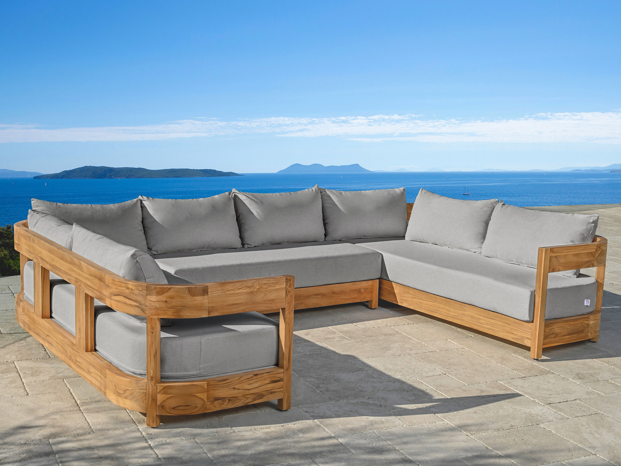 Joss & Main Everlee Outdoor 3pc U Shaped Sectional, Sunbrella Canvas Granite & Natural FSC Teak ...