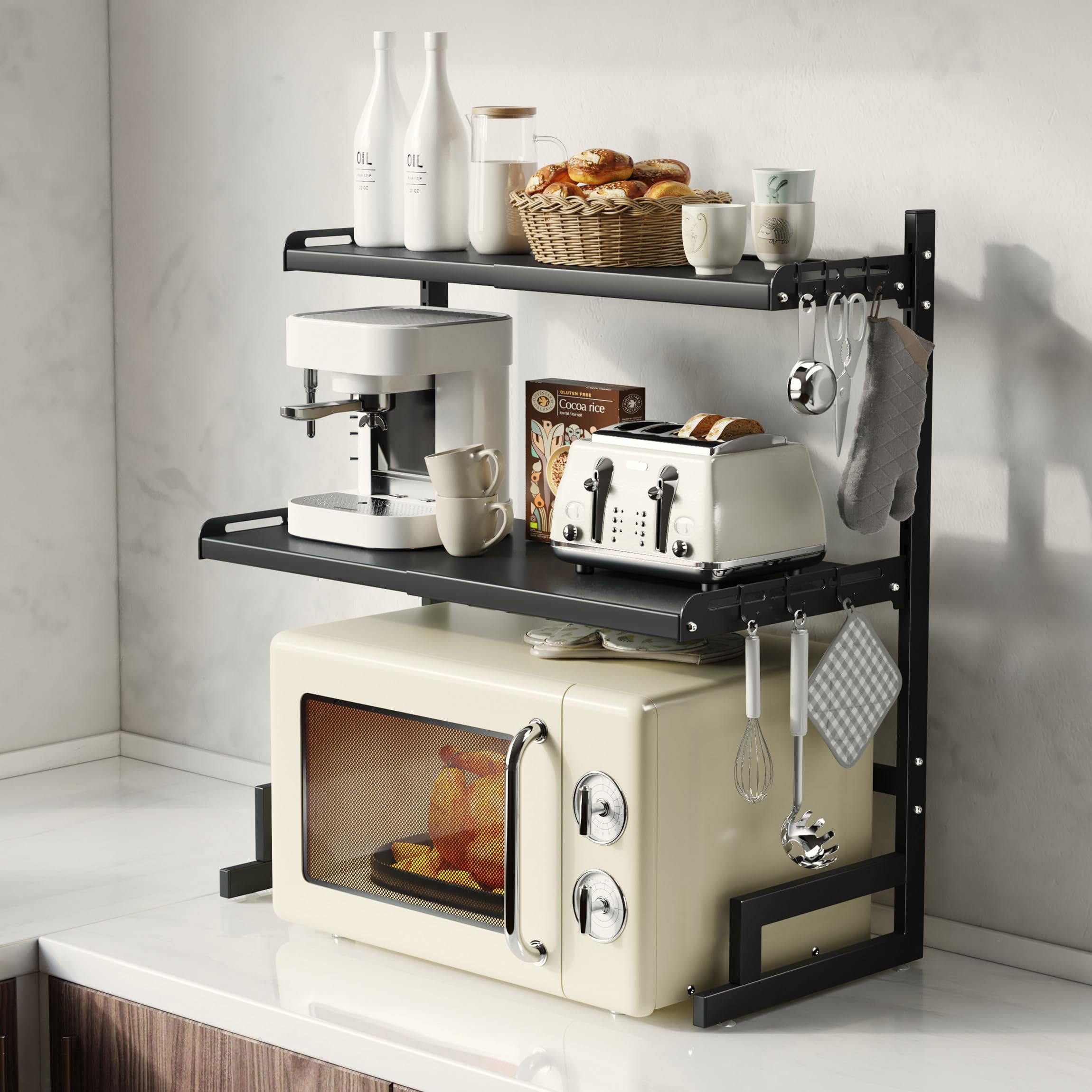 Rebrilliant Height Adjustable Floating Microwave Rack - Durable Black ...