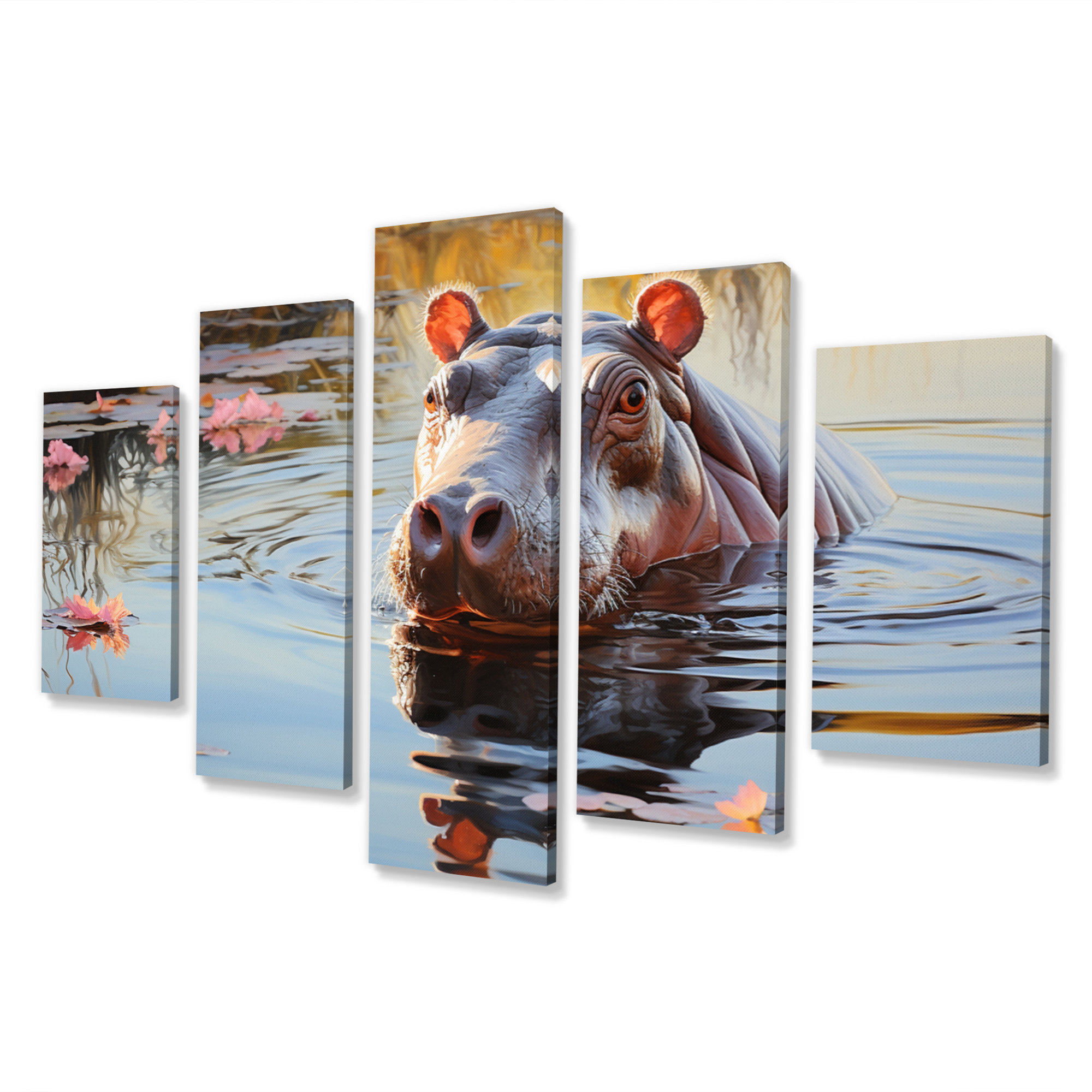 Design Art Hippopotamus Mighty Hippo Pastoral - Animals Wall Decor - 5 ...