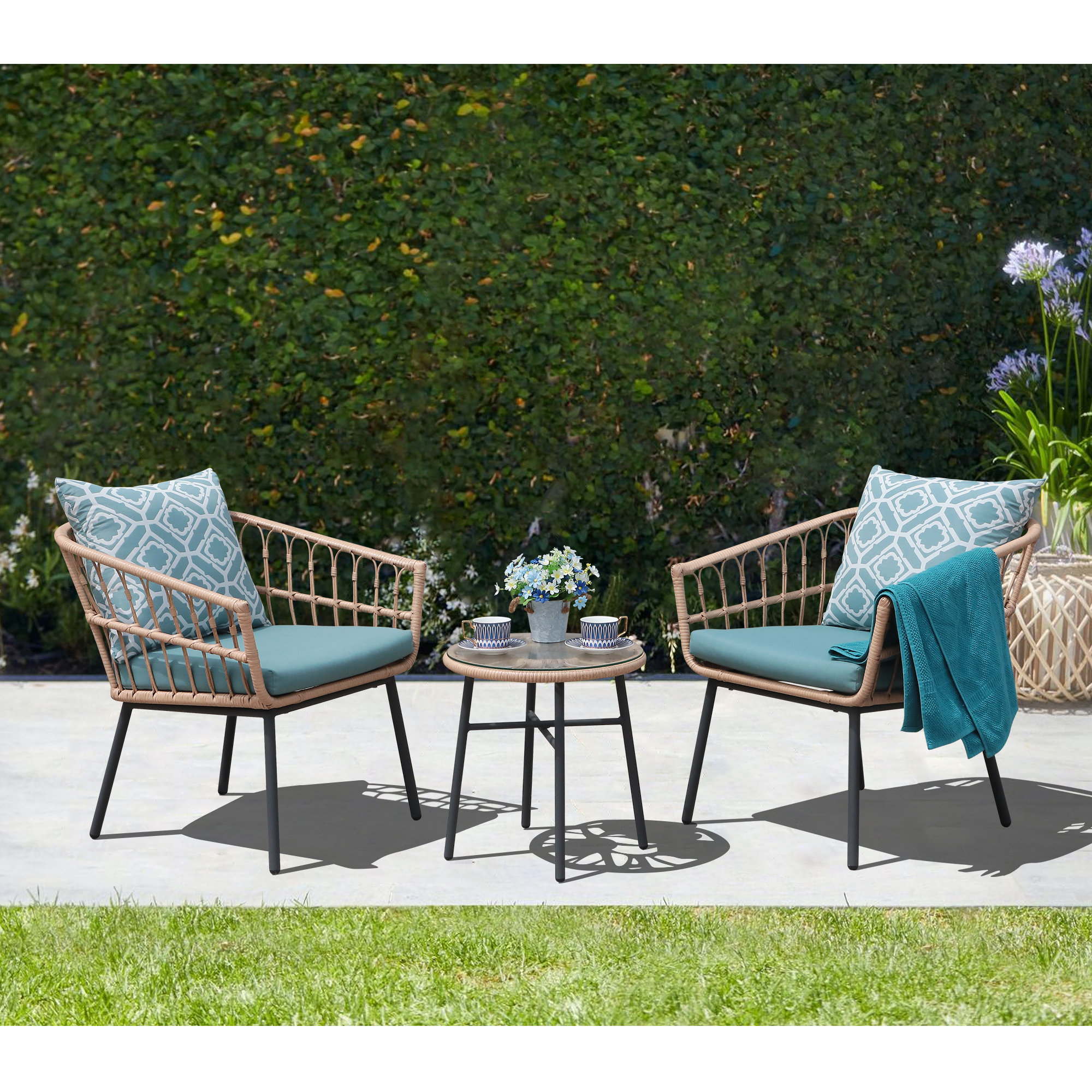 Bay Isle Home™ Harbert 3 Piece Rattan Seating Group with Cushions ...