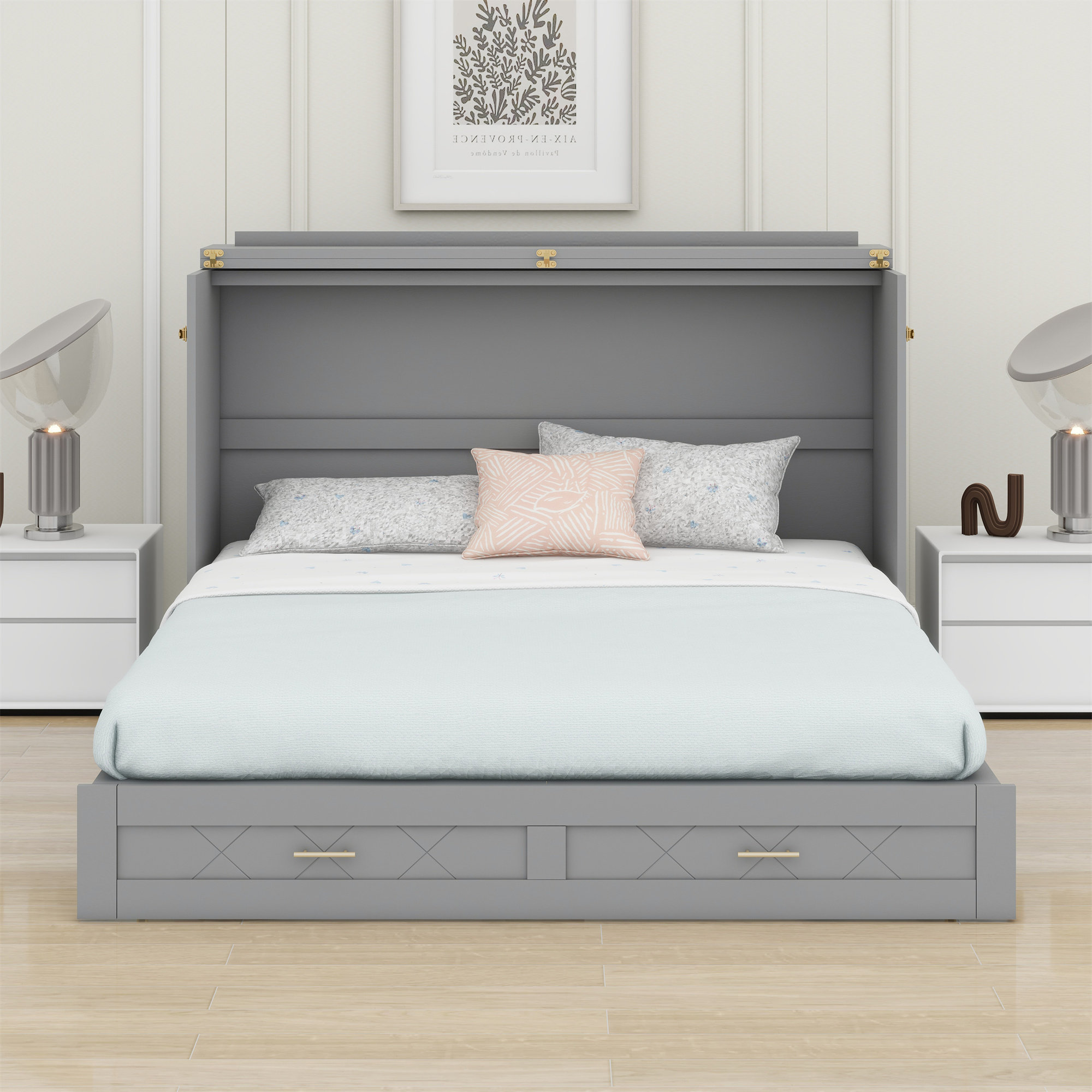 Red Barrel Studio® Murphy Bed Wall Bed With Drawer And A Set Of Sockets ...