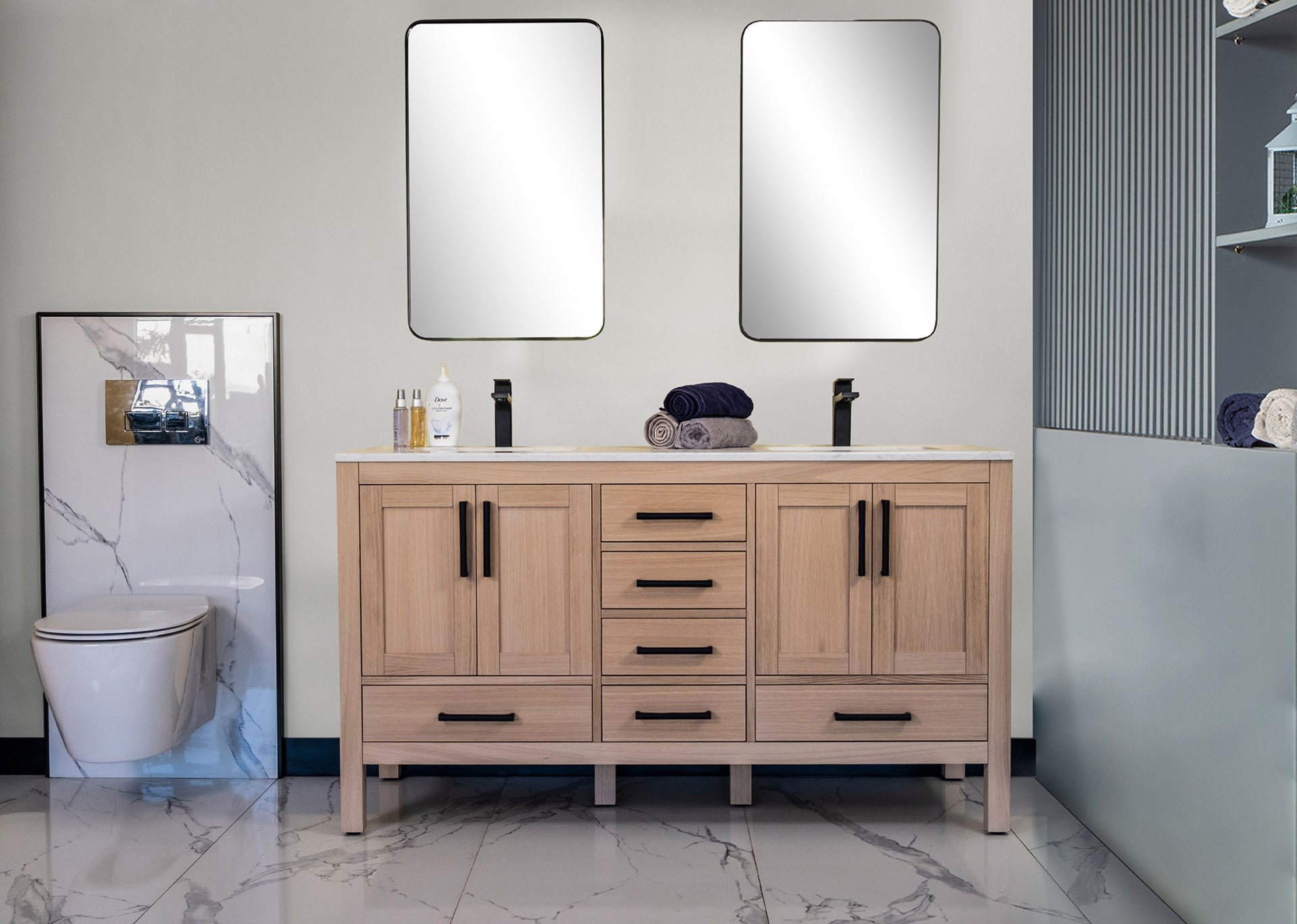 Stone & Tile Shoppe Avery 60" Navy Vanity with Integrated Porcelain ...