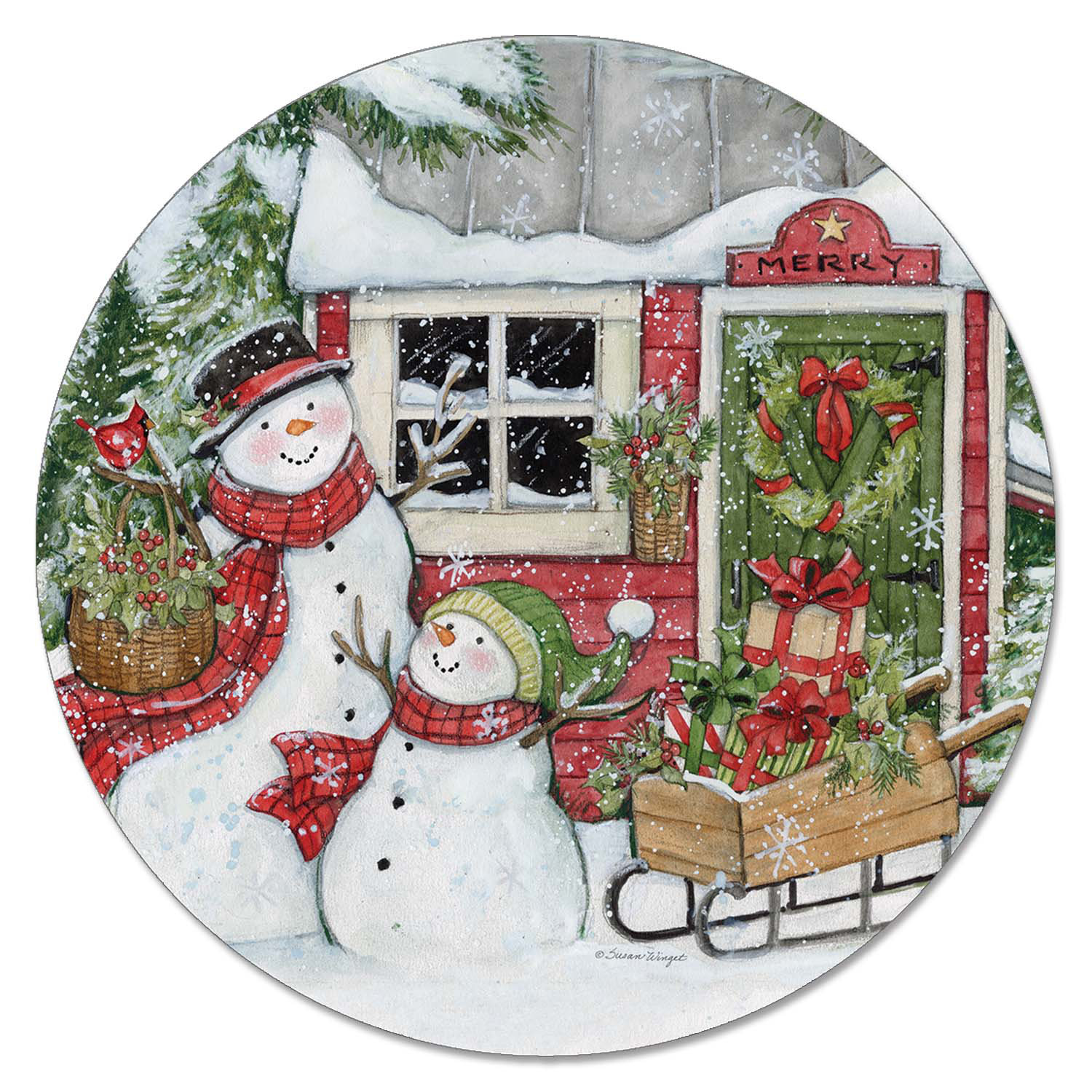 CounterArt Snowman's Farmhouse 4mm Tempered Glass Lazy Susan Turntable ...