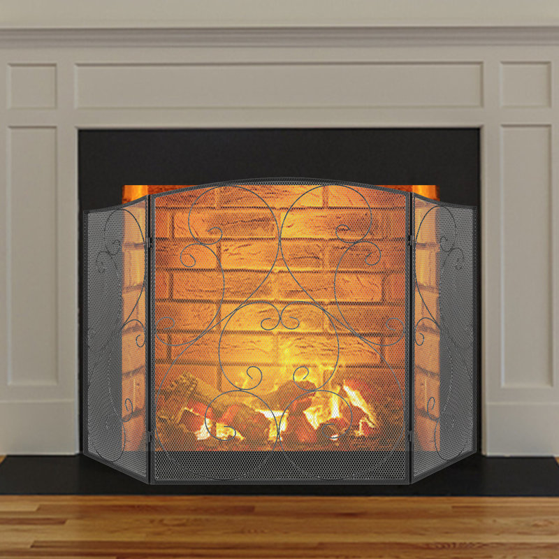 Winston Porter Namari 3 Panel Iron Fireplace Screen & Reviews | Wayfair