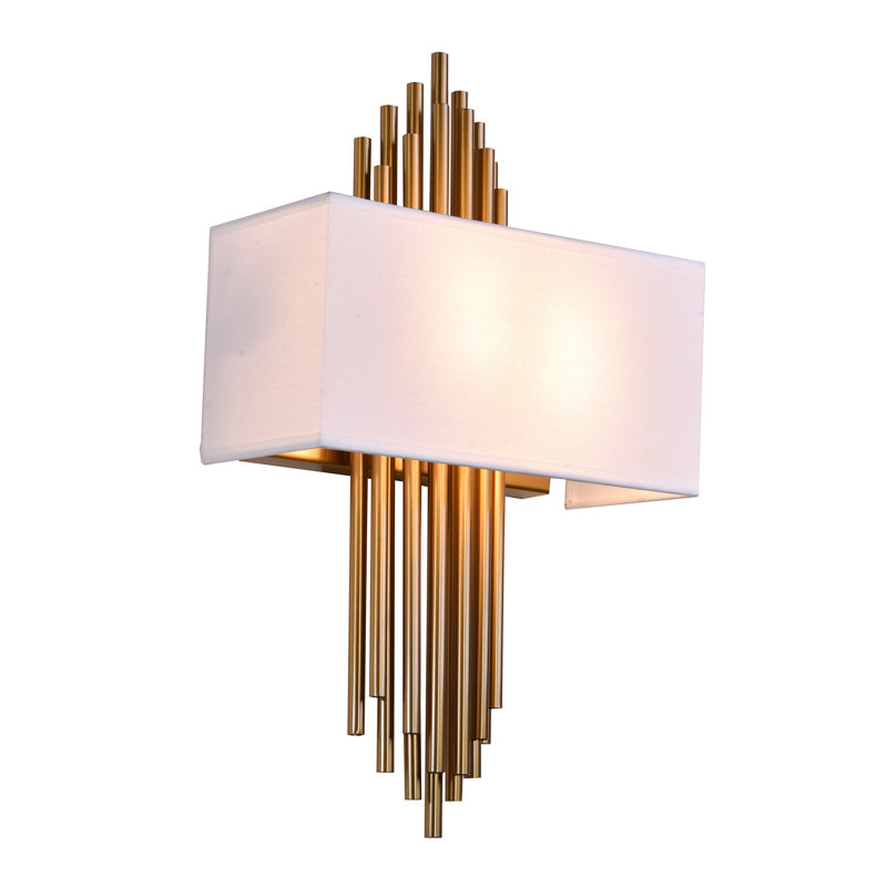 Everly Quinn 1 Light Gold Rod Wall Sconce With White Shade | Wayfair