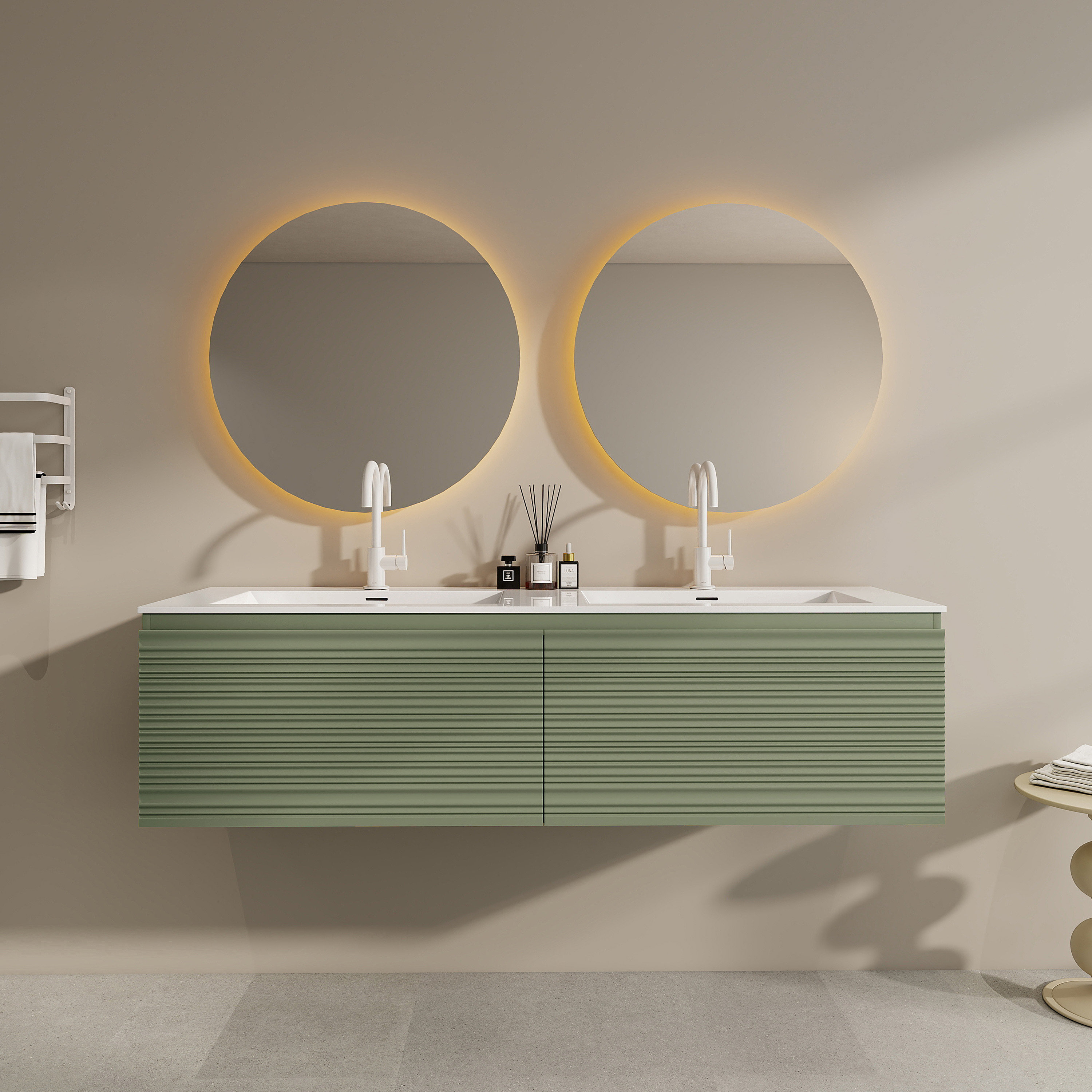 SJ STAR&JANE 60'' Wall-Mounted Double Sink Vanity, PVC Cabinet And ...