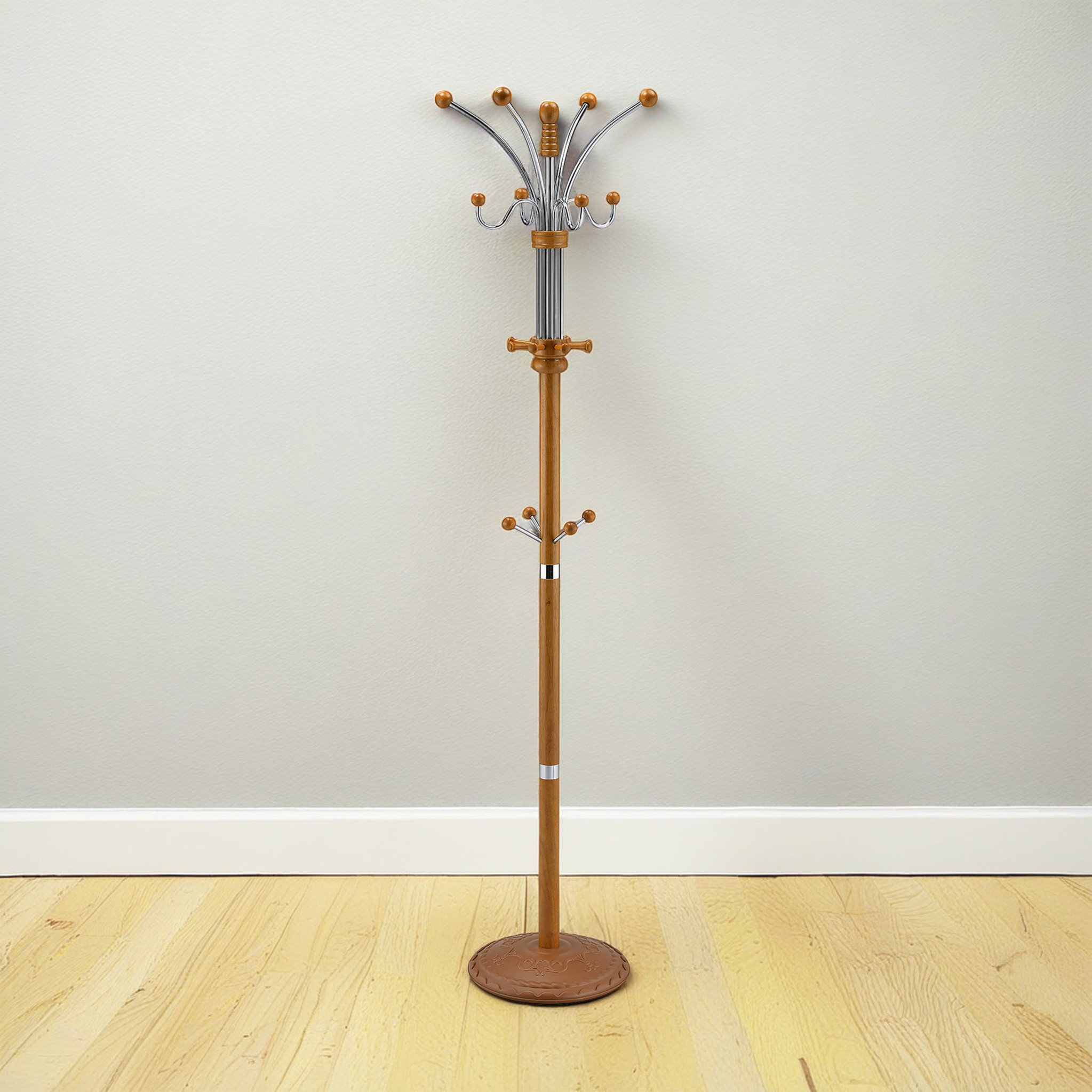 Bloomsbury Market Modern Wooden Coat Rack with Chrome Accents | Wayfair