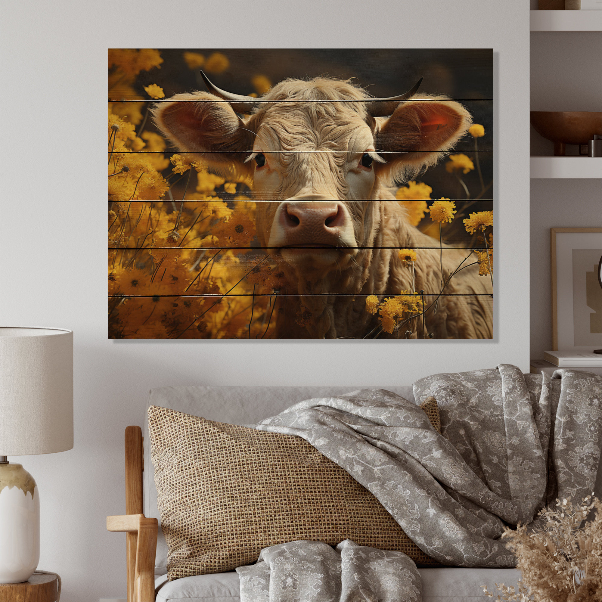 Rosalind Wheeler Cow Fields of Gold - Unframed Print on Wood | Wayfair