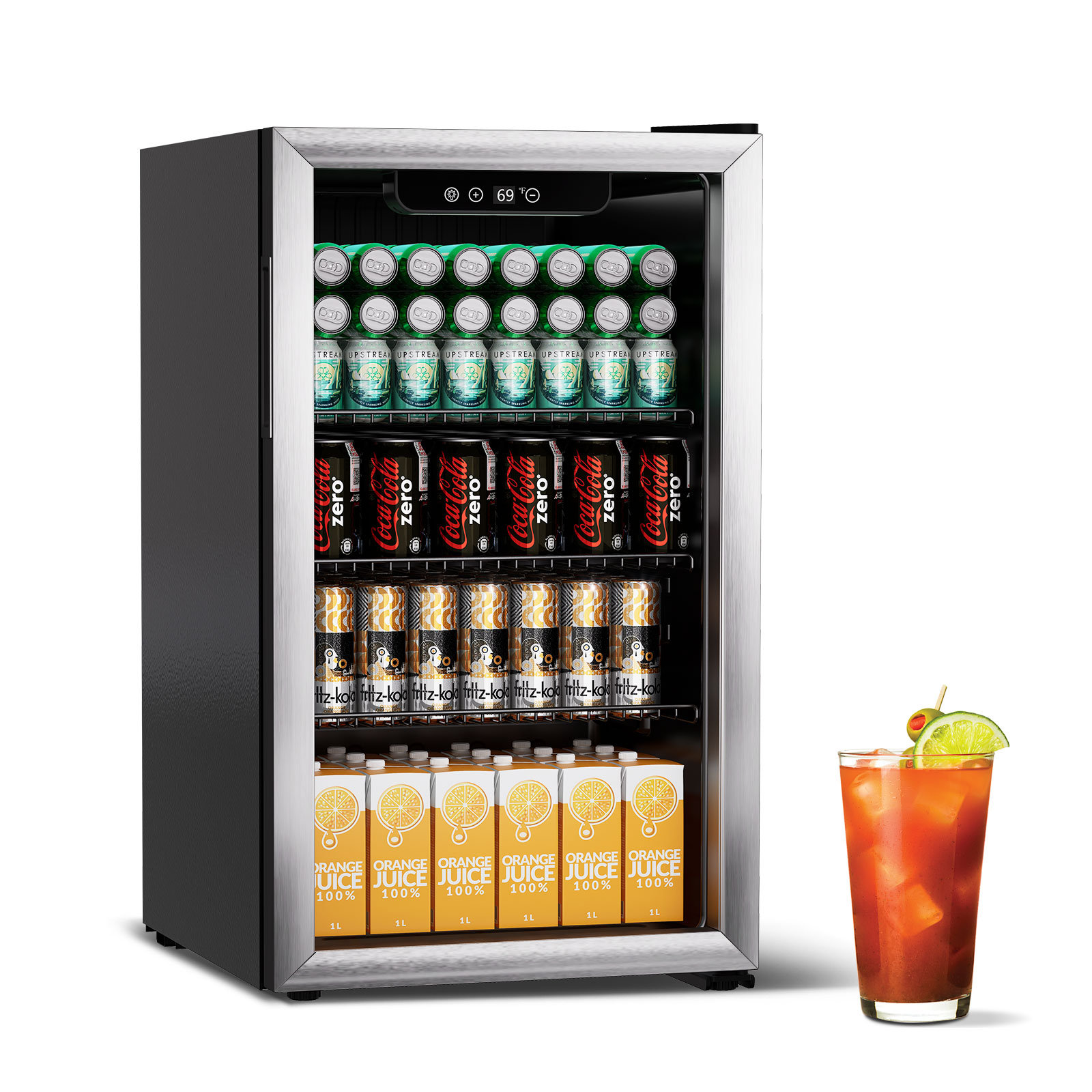 Erivess Beverage Refrigerator Cooler, 105 Can/3.0 Cubic Feet Mini ...