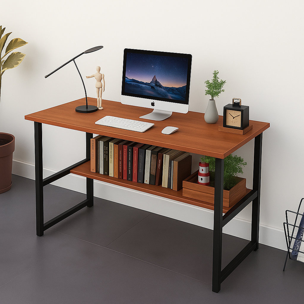 17 Stories Simple Writing Desk With Storage Shelf, Minimalist Study ...