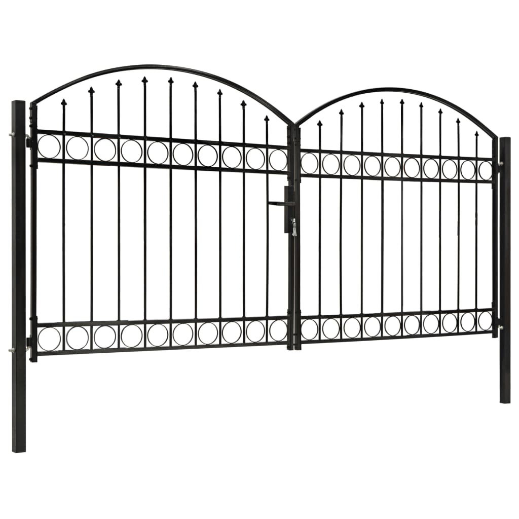 Vidaxl Fence Gate Double Door With Arched Top Steel Black | Wayfair