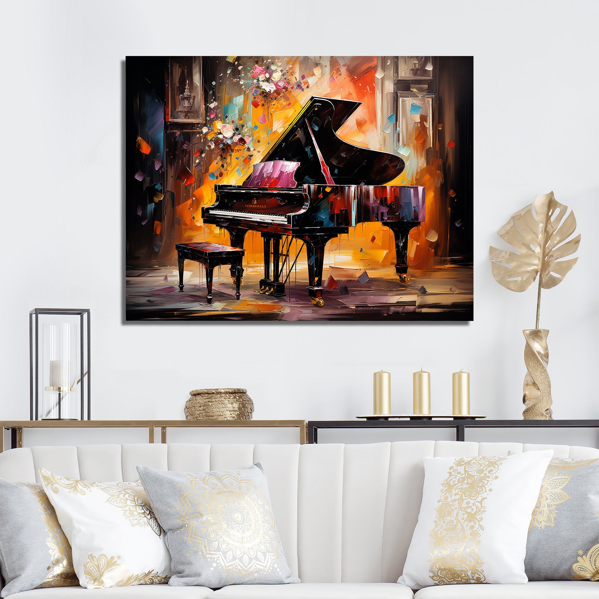 Design Art Multicolor Piano Harmony In Hues - Piano Wall Decor ...