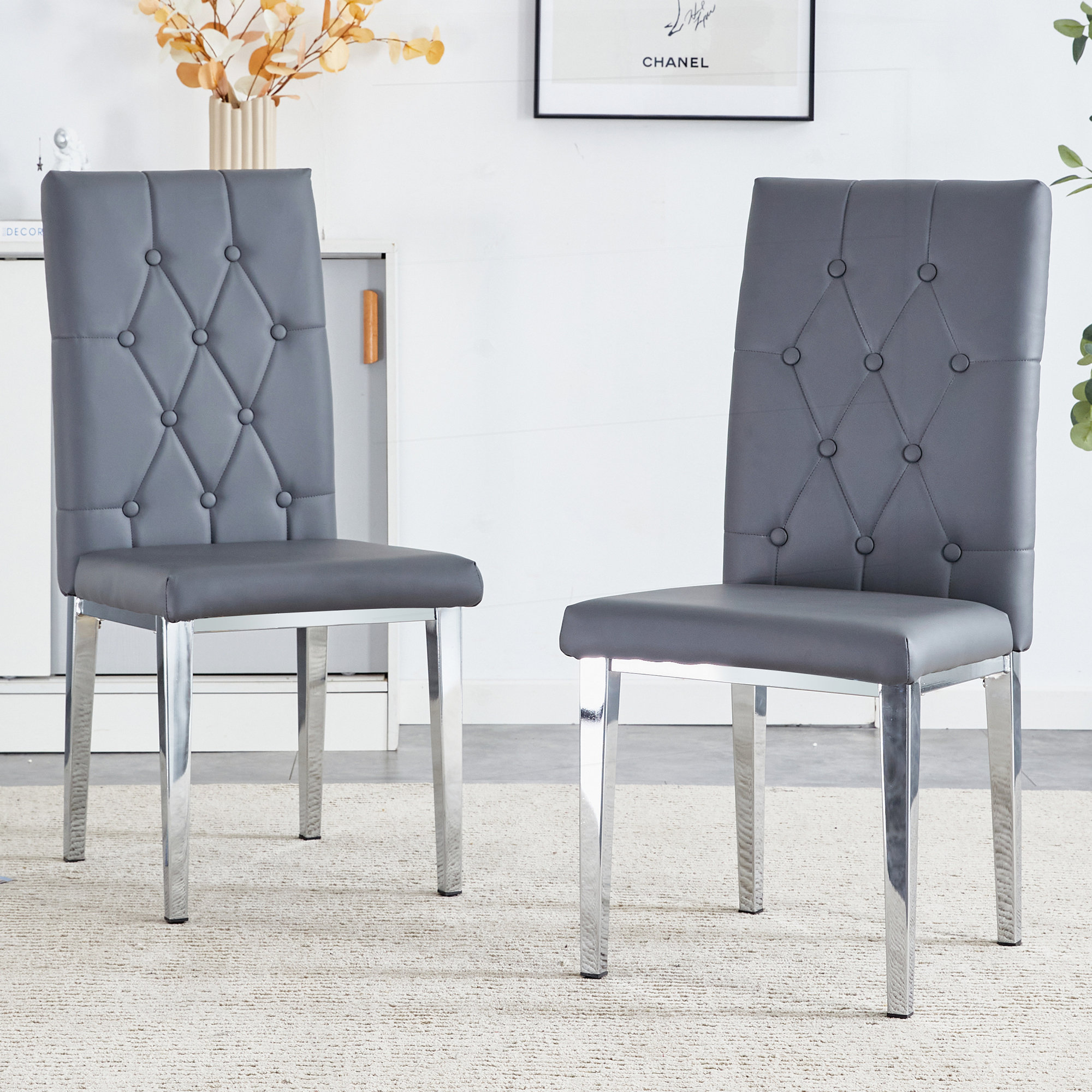 Mercer41 Elegant Gray Armless Dining Chairs Set with Grid and Buckle ...