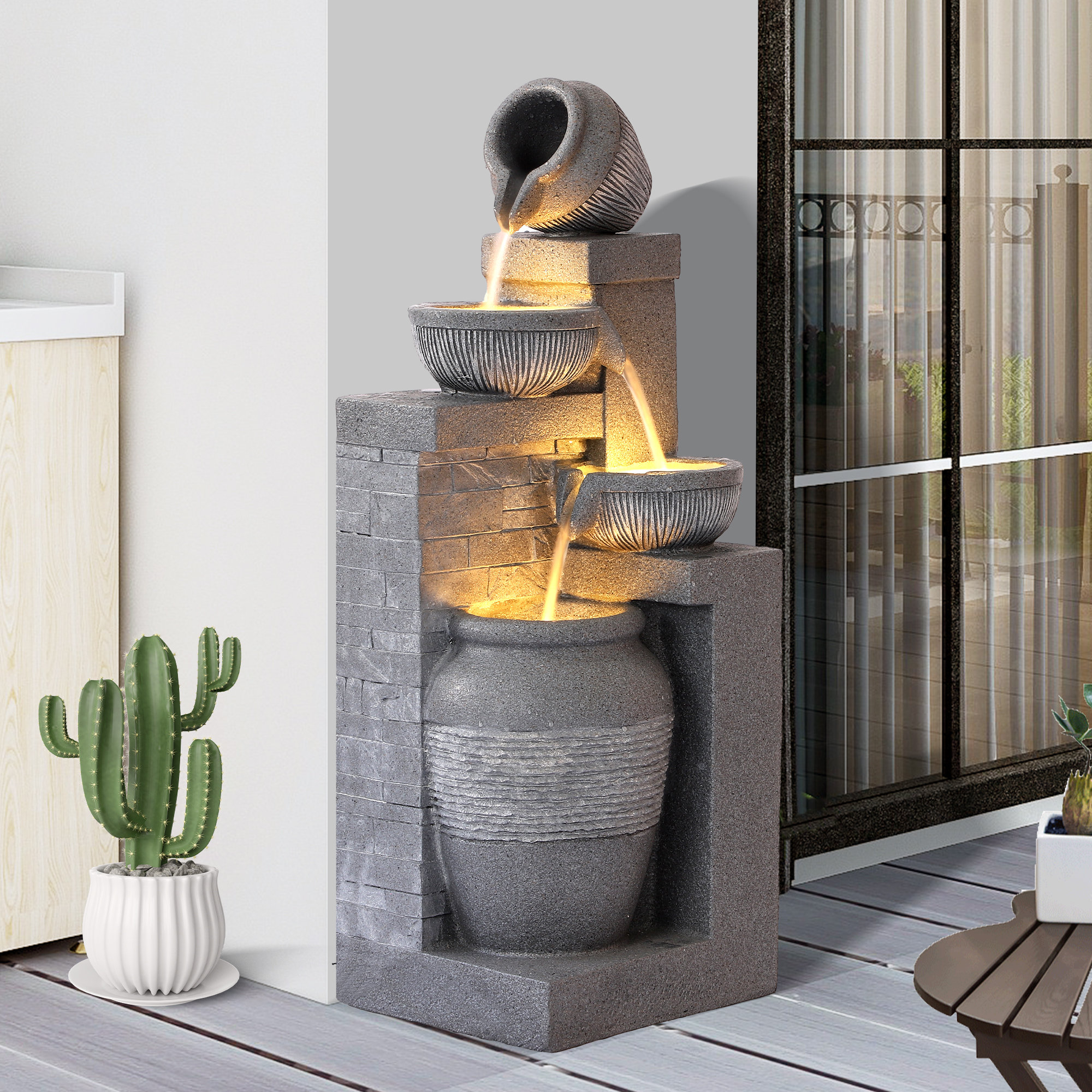 Union Rustic 32" Outdoor/Indoor Garden Water Fountains, 4 Tiers ...