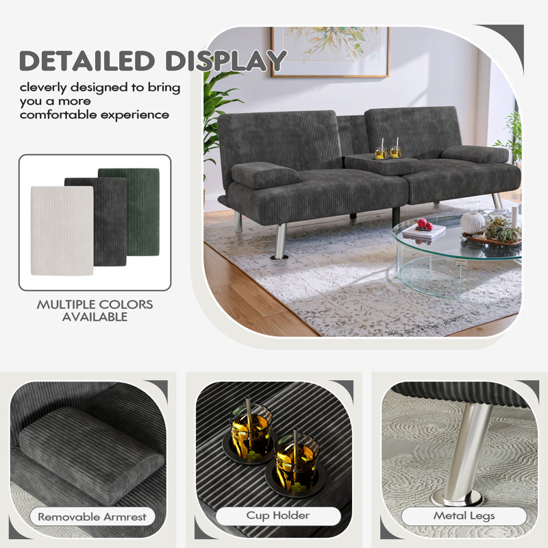 Ebern Designs Preas Full 65'' Upholstered Loose Convertible Sofa ...