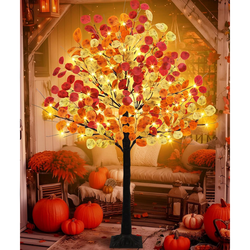 Primrue 6FT 96LED Lighted Fall Tree Halloween Thanksgiving Decor ...