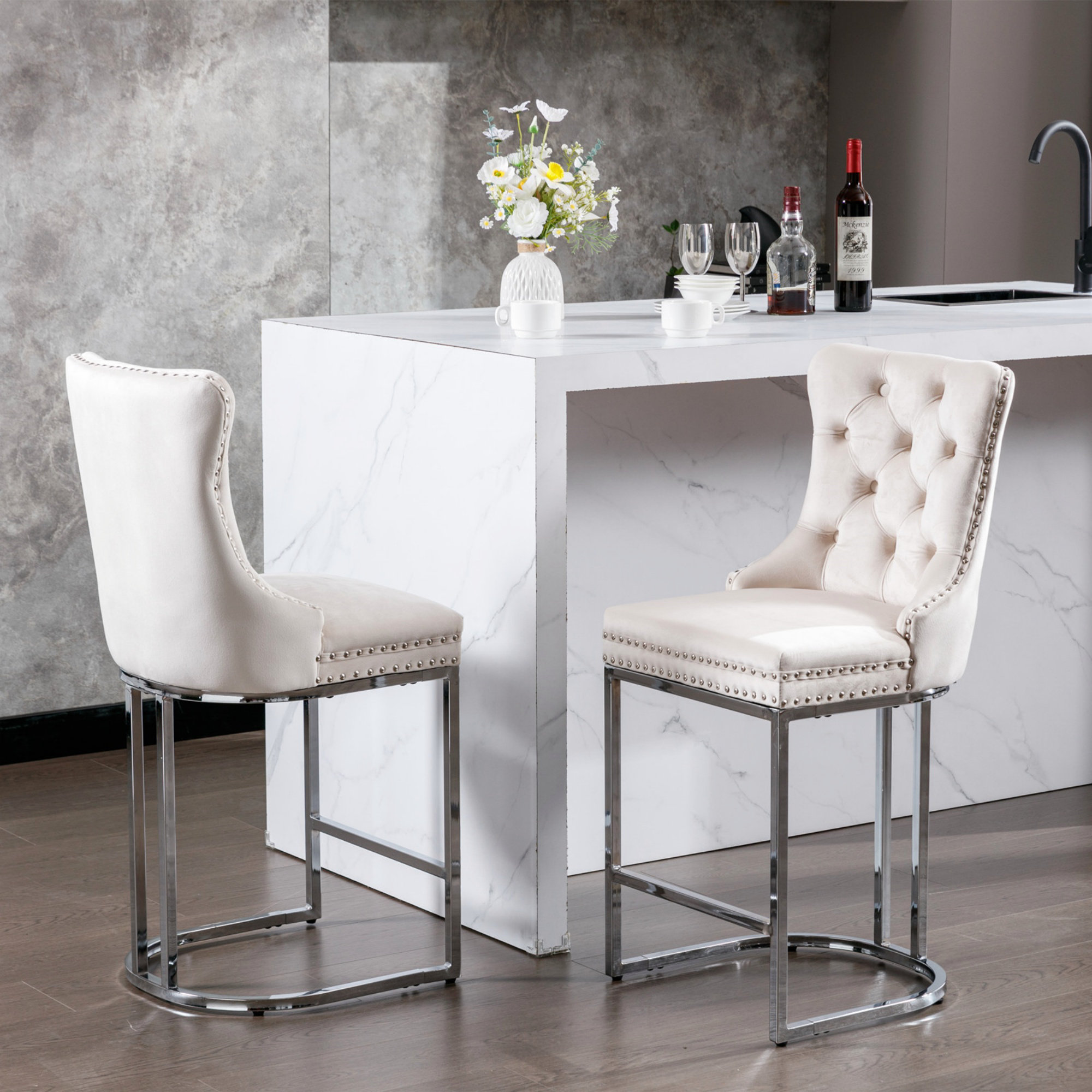 Rosdorf Park 26" Counter Height Bar Stools Set Of 2, Modern Velvet ...