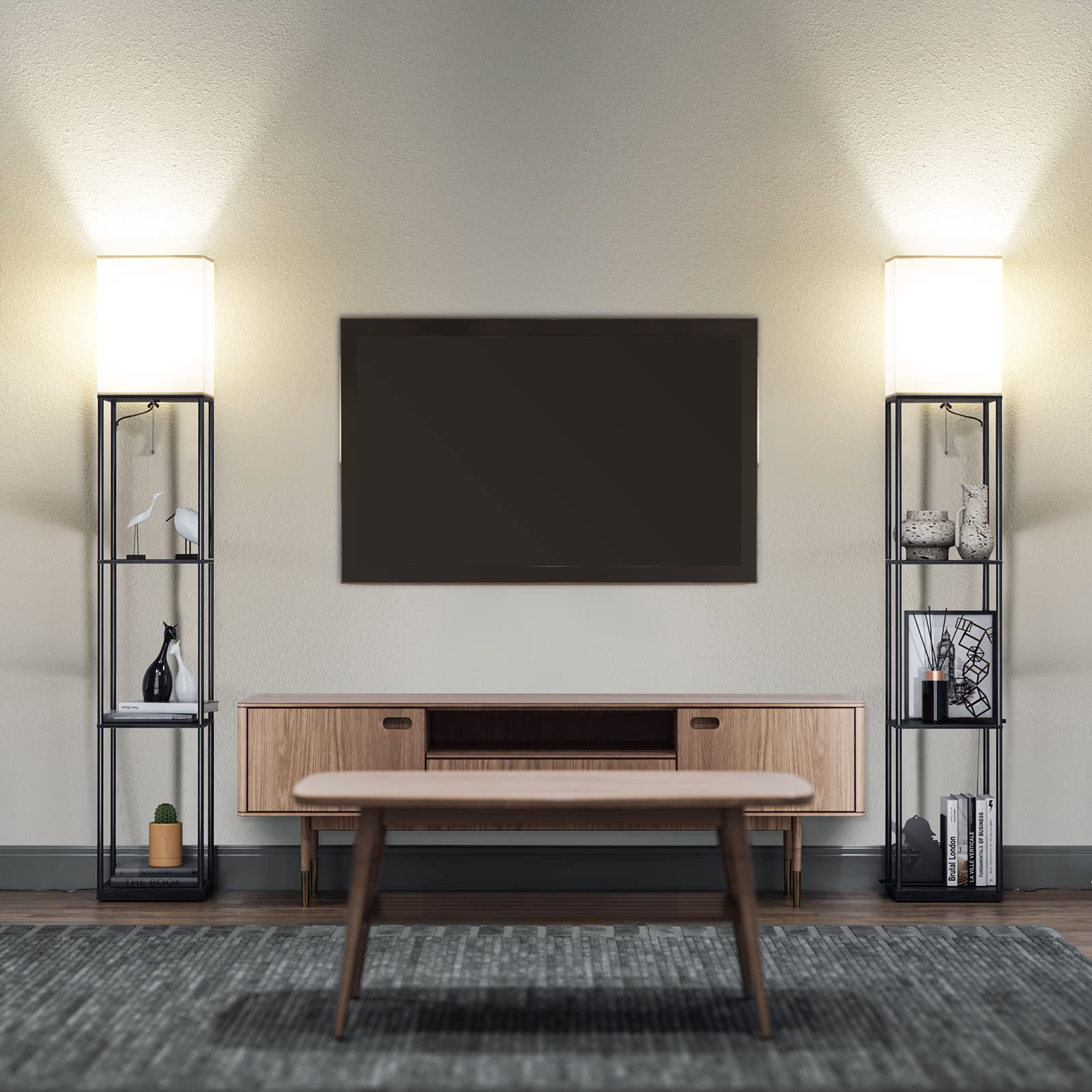 Ebern Designs 63" Modern Square Floor Lamp With Shelves & 3 Color ...