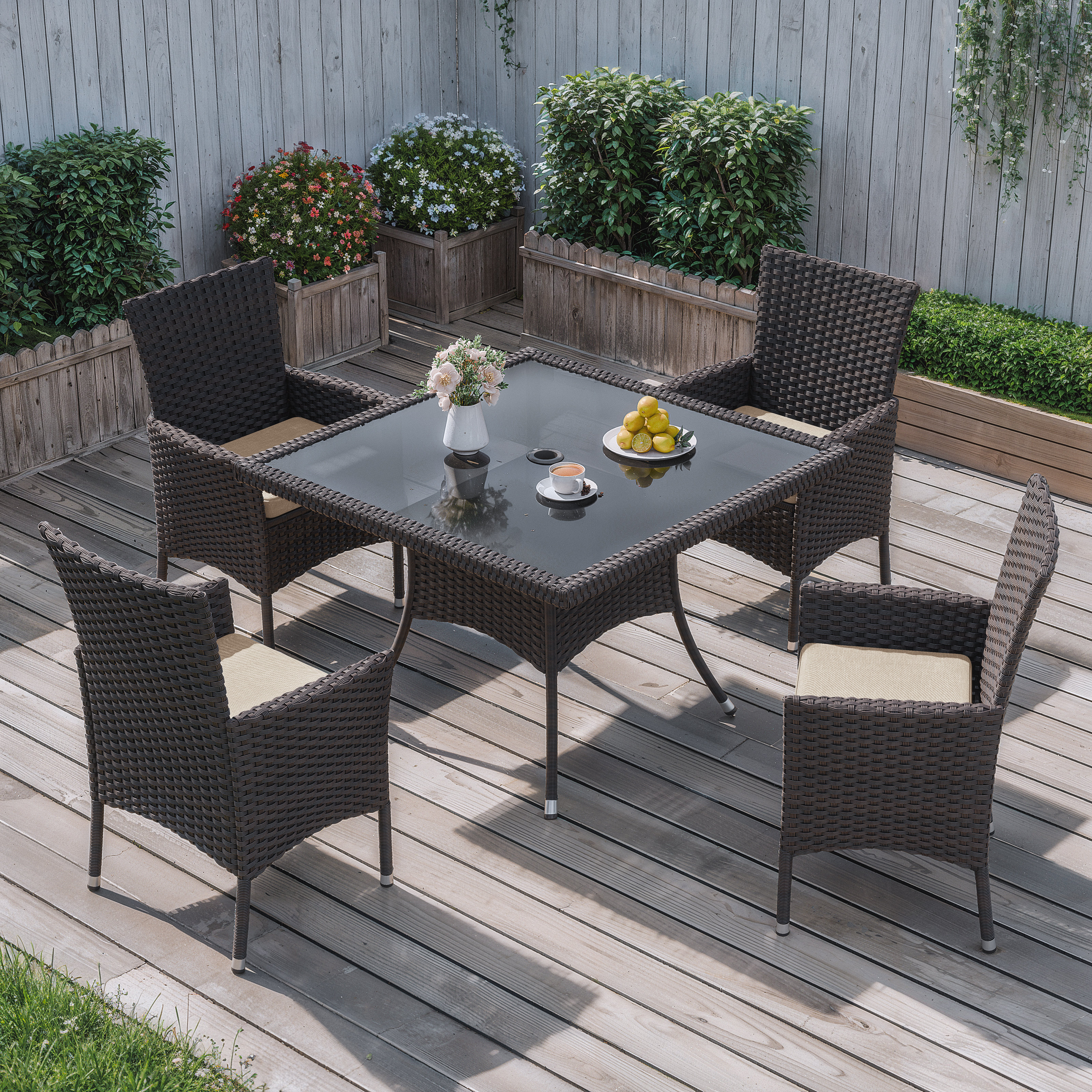 Lark Manor™ 5-Piece Outdoor Rattan Dining Set With Cushions, Armchairs ...