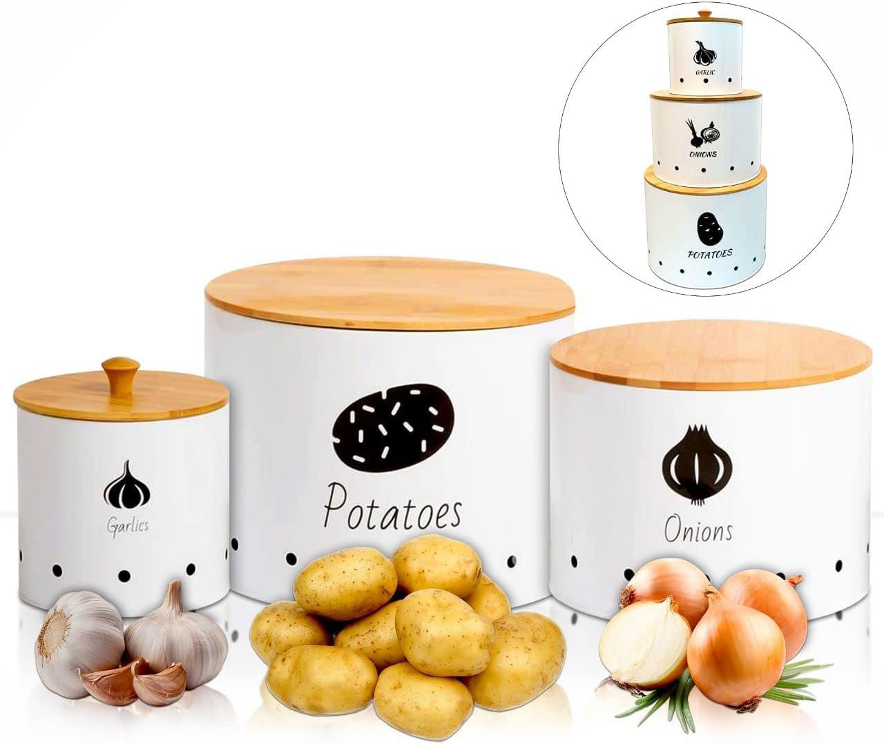 Gracie Oaks Set Of 3 Garlic, Onion, And Potato Storage For Pantry ...