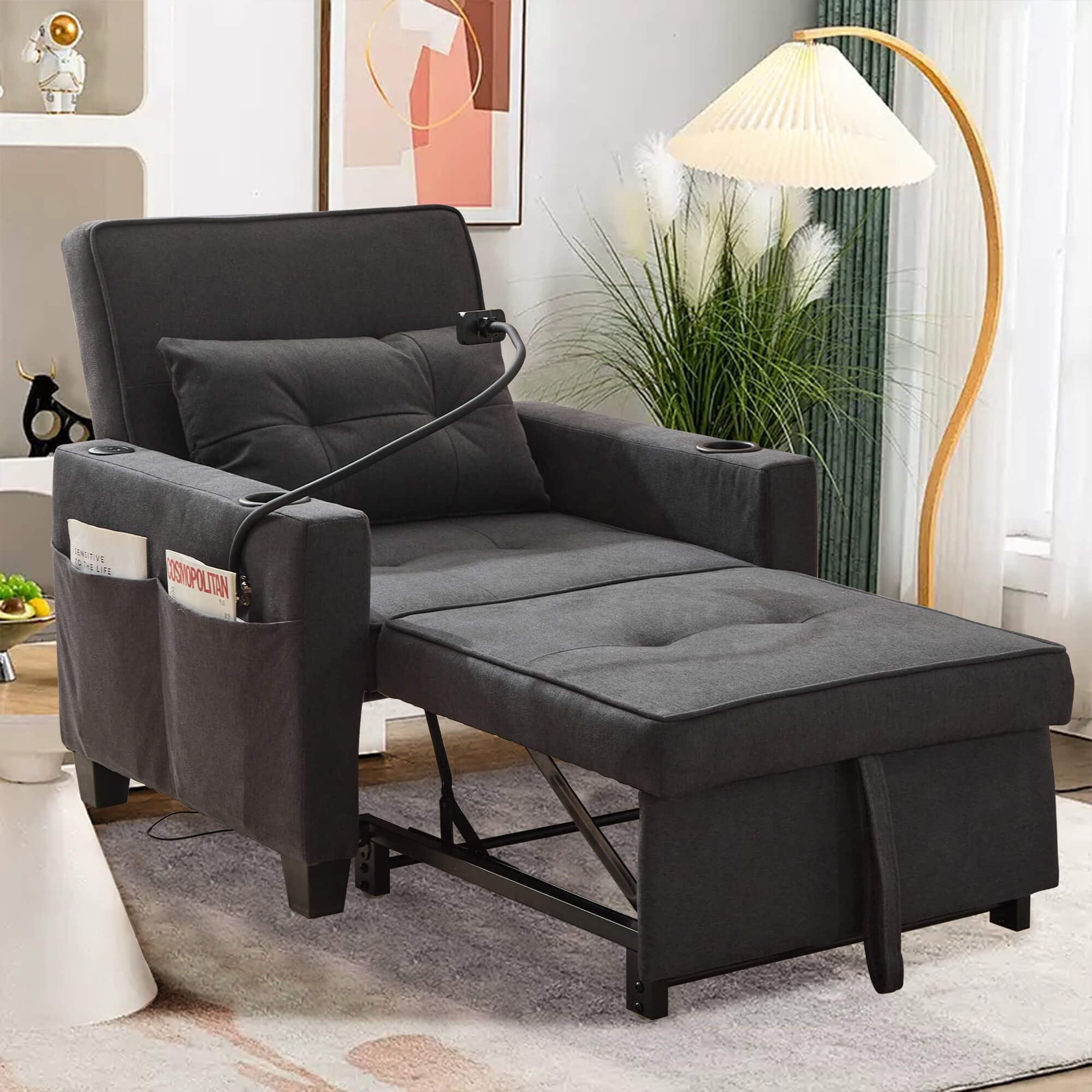 Latitude Run® 3-in-1 Pull Out Sleeper Chair Convertible Chair Bed for ...