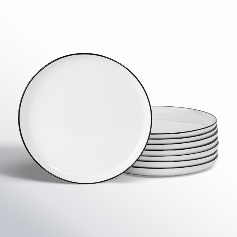 Gibson Home Oslo 8 Piece Porcelain Dinner Plate Set - Black Rim ...