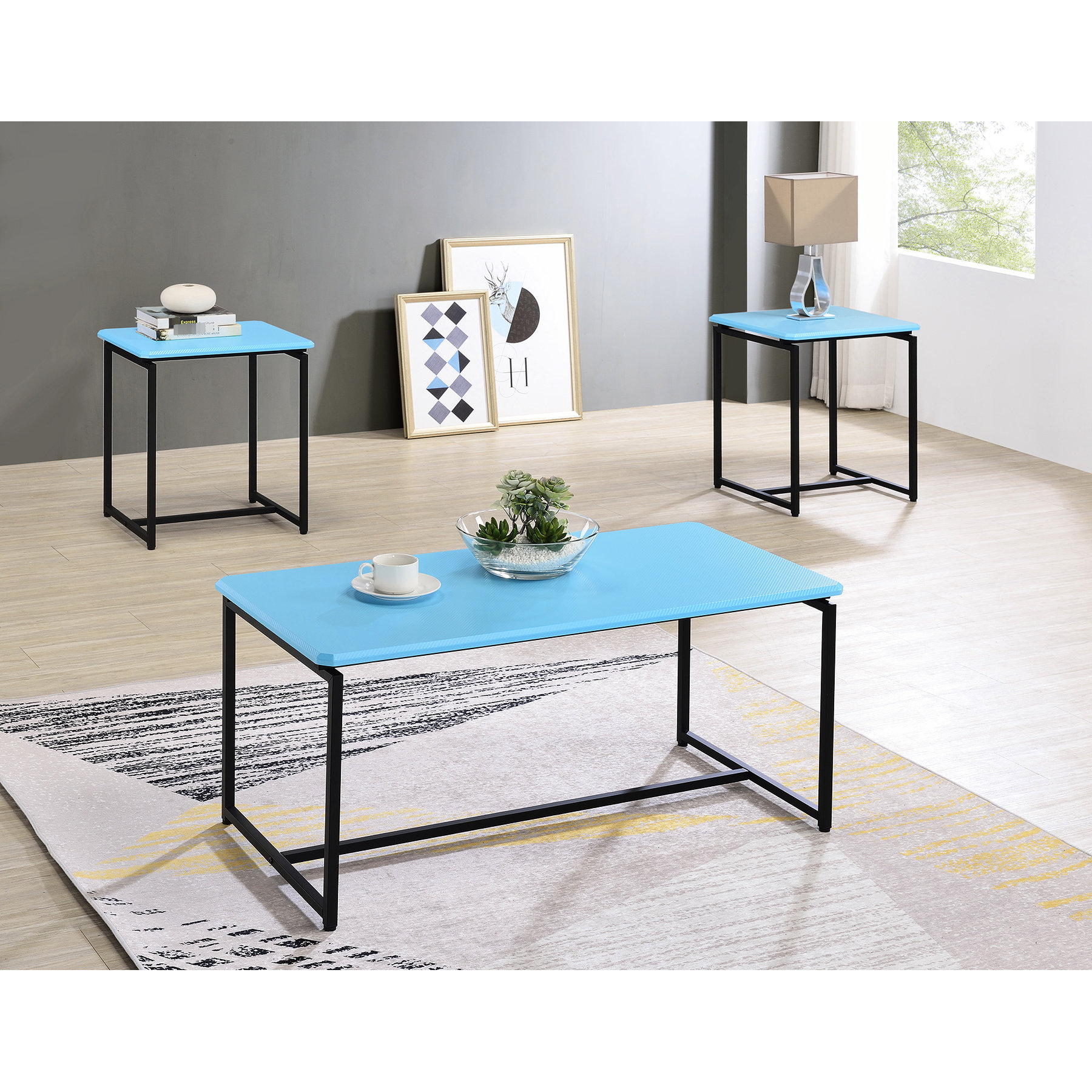 Wrought Studio™ Blue Carbon Fiber Wrap End And Coffee Table Gt 3 Piece ...