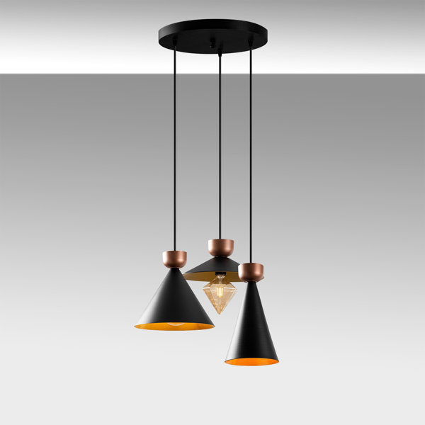 East Urban Home 3 - Light Black/Copper Cluster Pendant | Wayfair