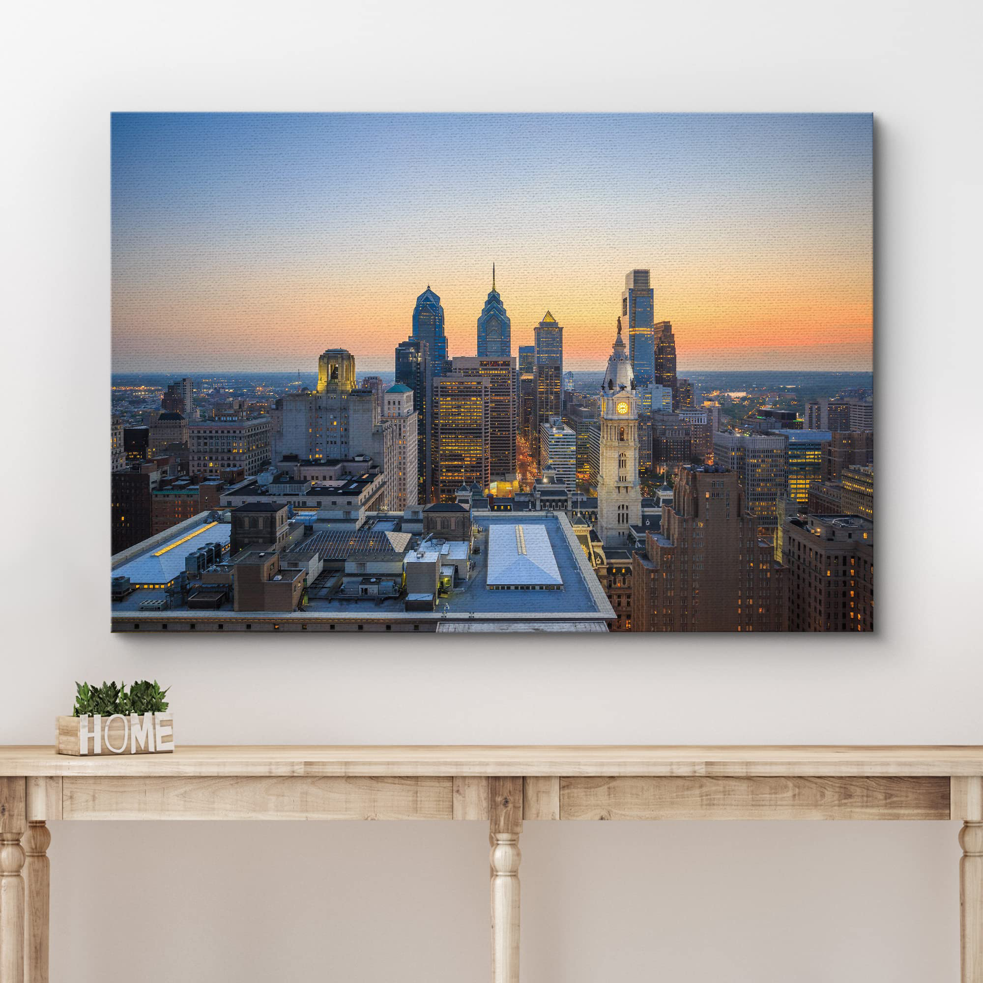 IDEA4WALL Architecture Building Downtown Philadelphia Skyline at Sunset ...