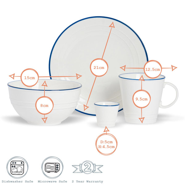 Nicola Spring 16 Piece Porcelain China Dinnerware Set - Service for 4 ...