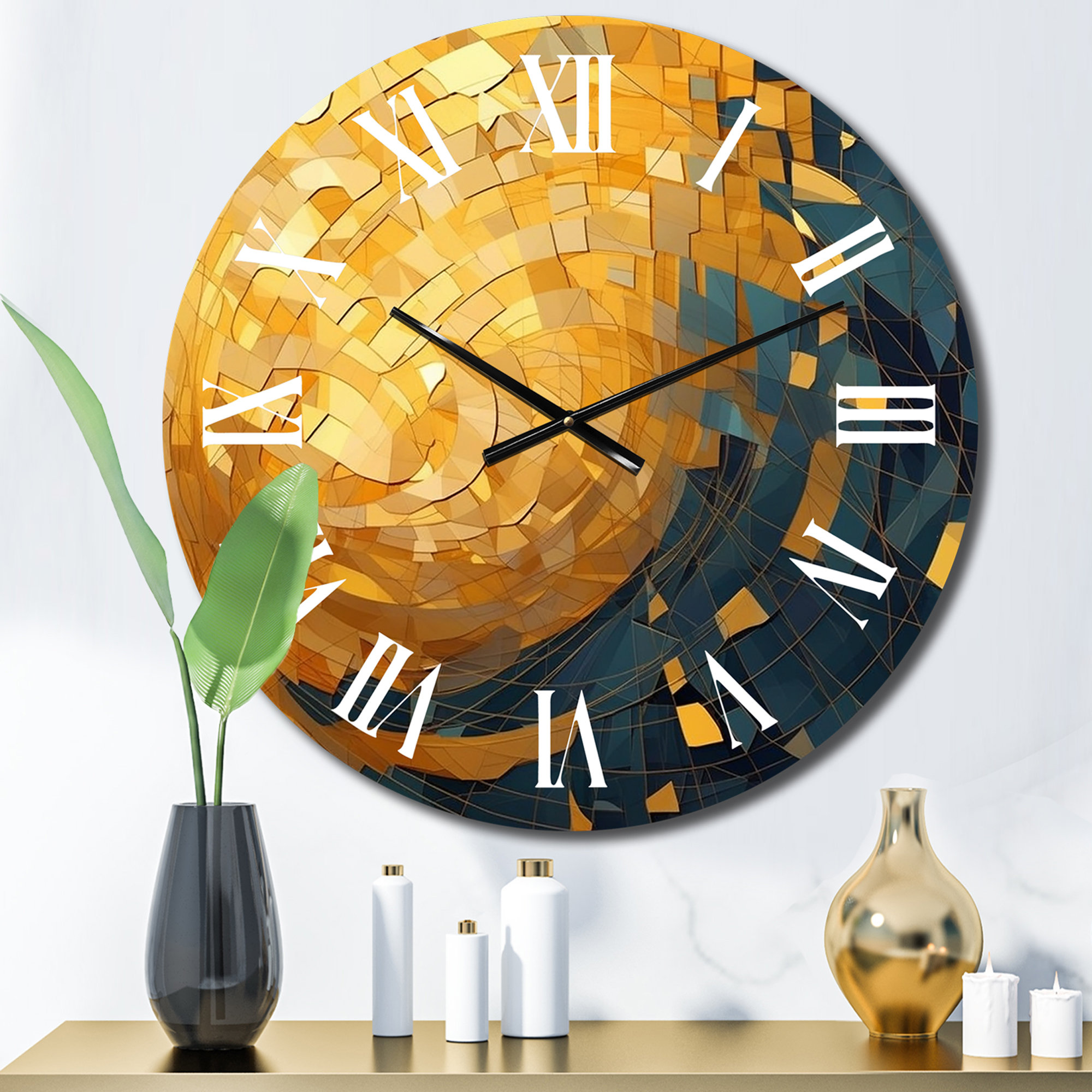 Design Art Gold And Black Cubist Visions VI Wall Clock | Wayfair