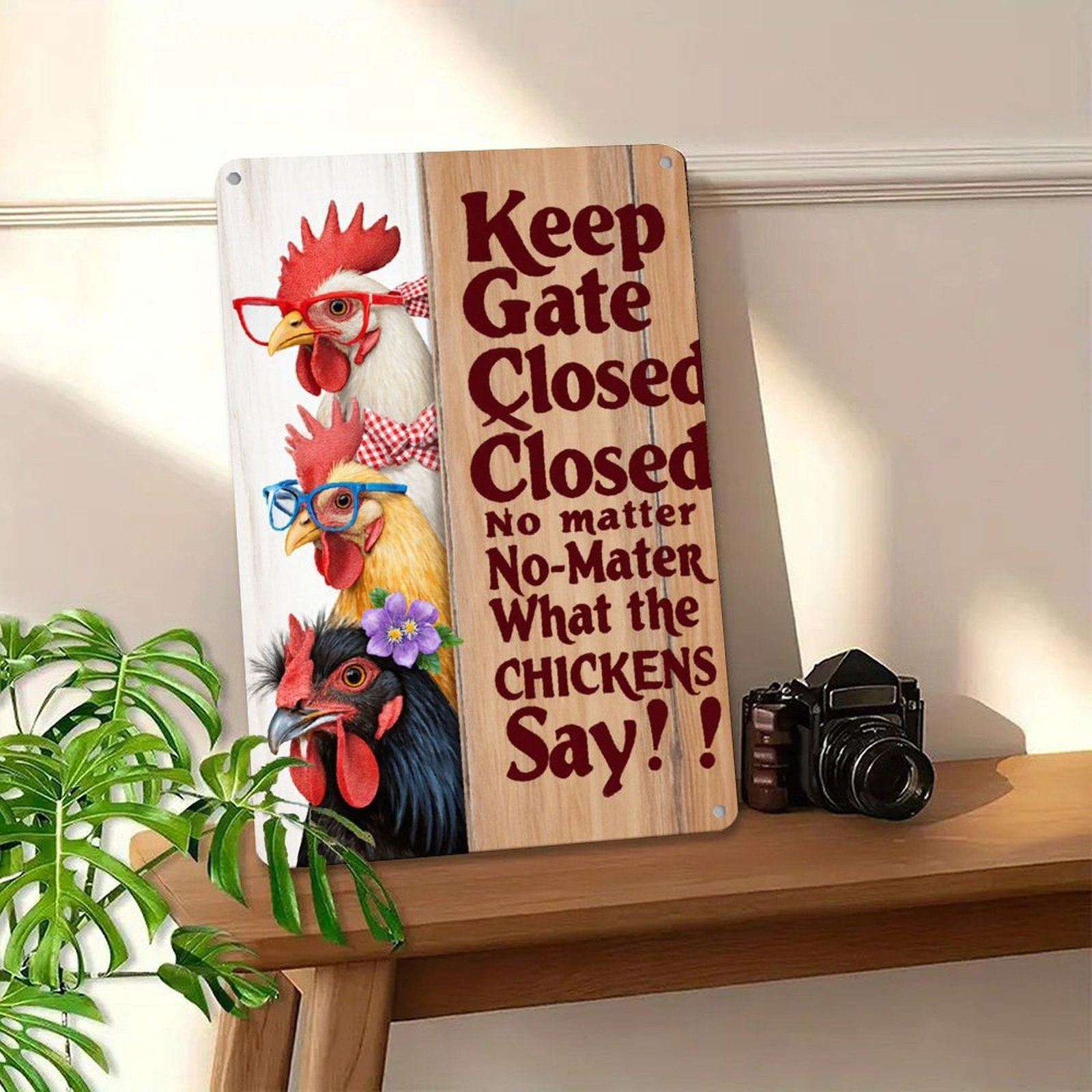 August Grove® Chicken Gate Sign Tin Sign, 12 × 8 | Wayfair