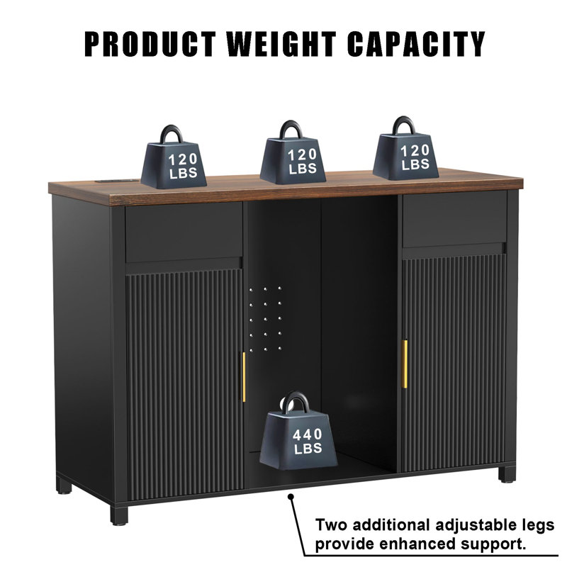 Winston Porter Large Coffee Bar Cabinet with Fridge Space, Mini Fridge ...