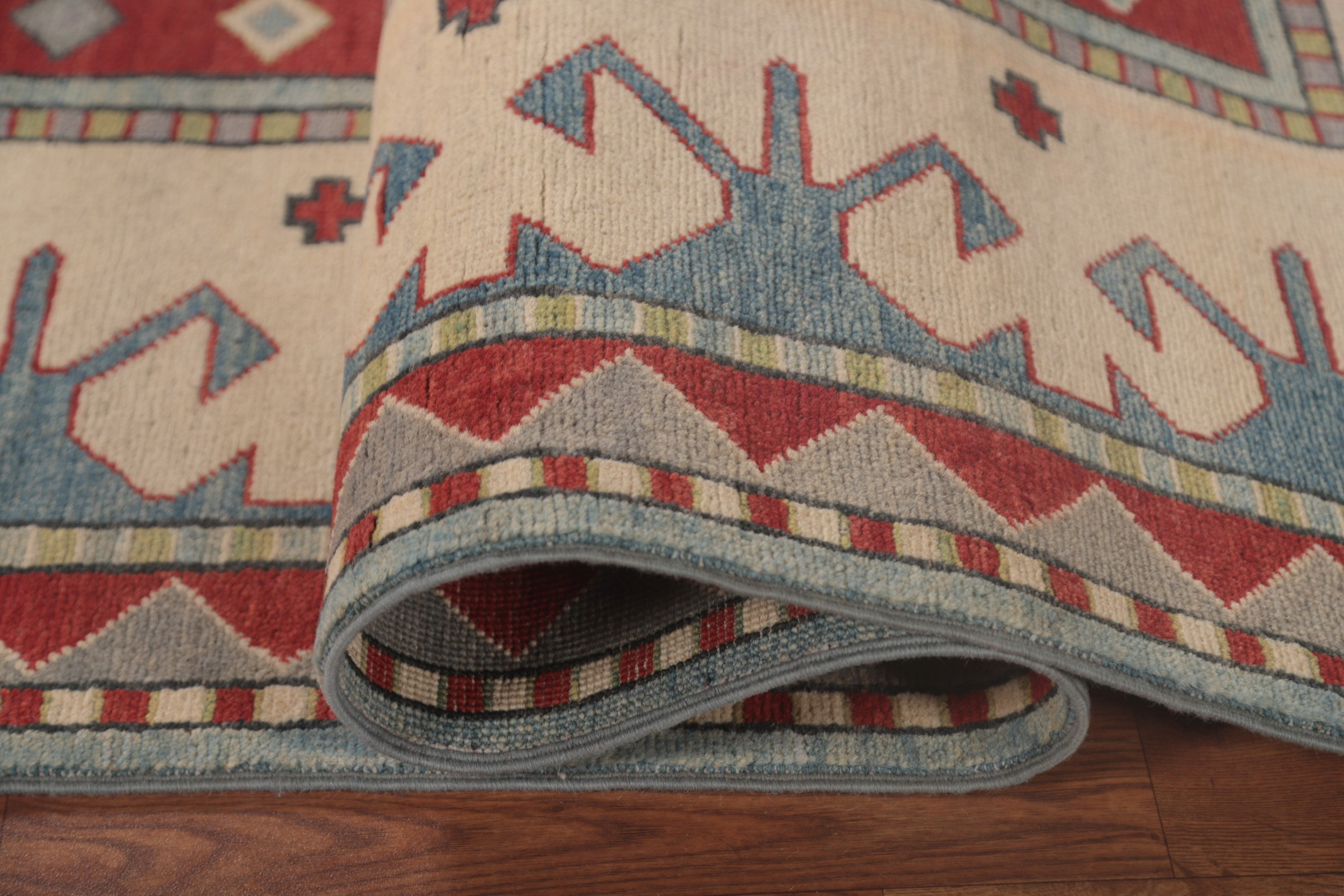 Wildon Home® Light Blue Geometric Kazak Oriental Area Rug 7x9 | Wayfair