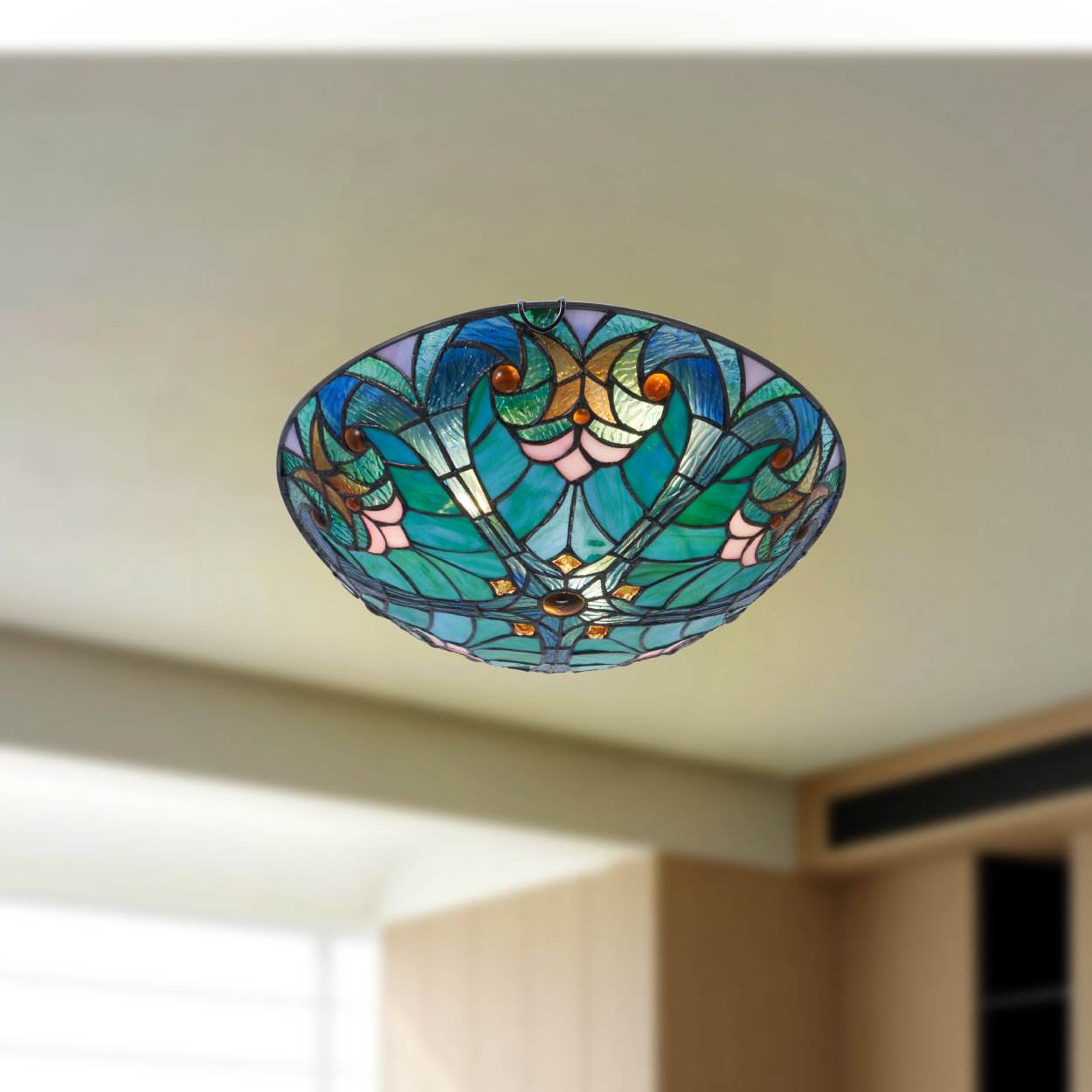 Astoria Grand 15.6 Inch Tiffany Style Ceiling Light - E26 Bulb Base ...