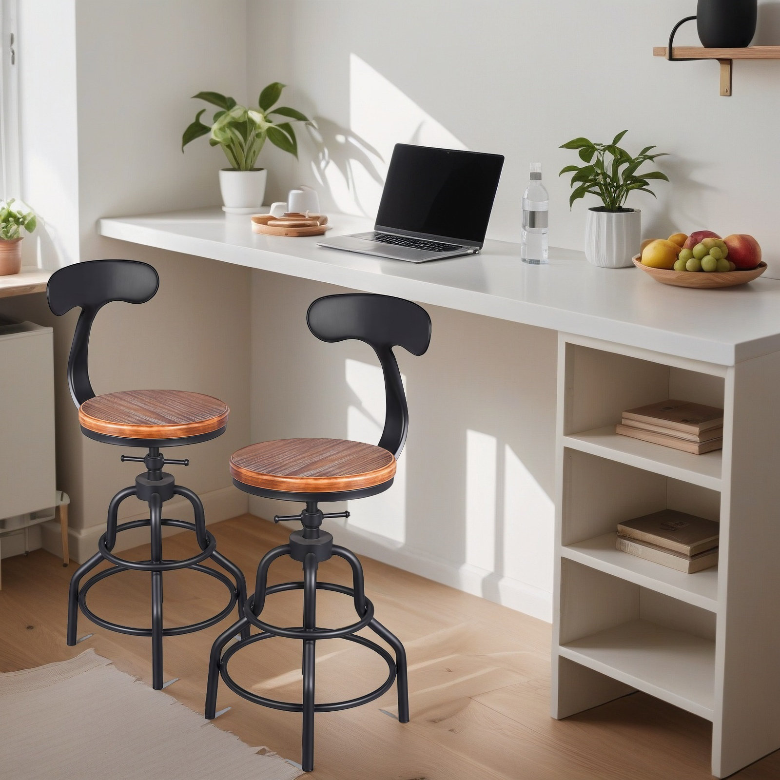 Williston Forge Frumie Swivel Solid Wood Adjustable Height Bar Stool ...