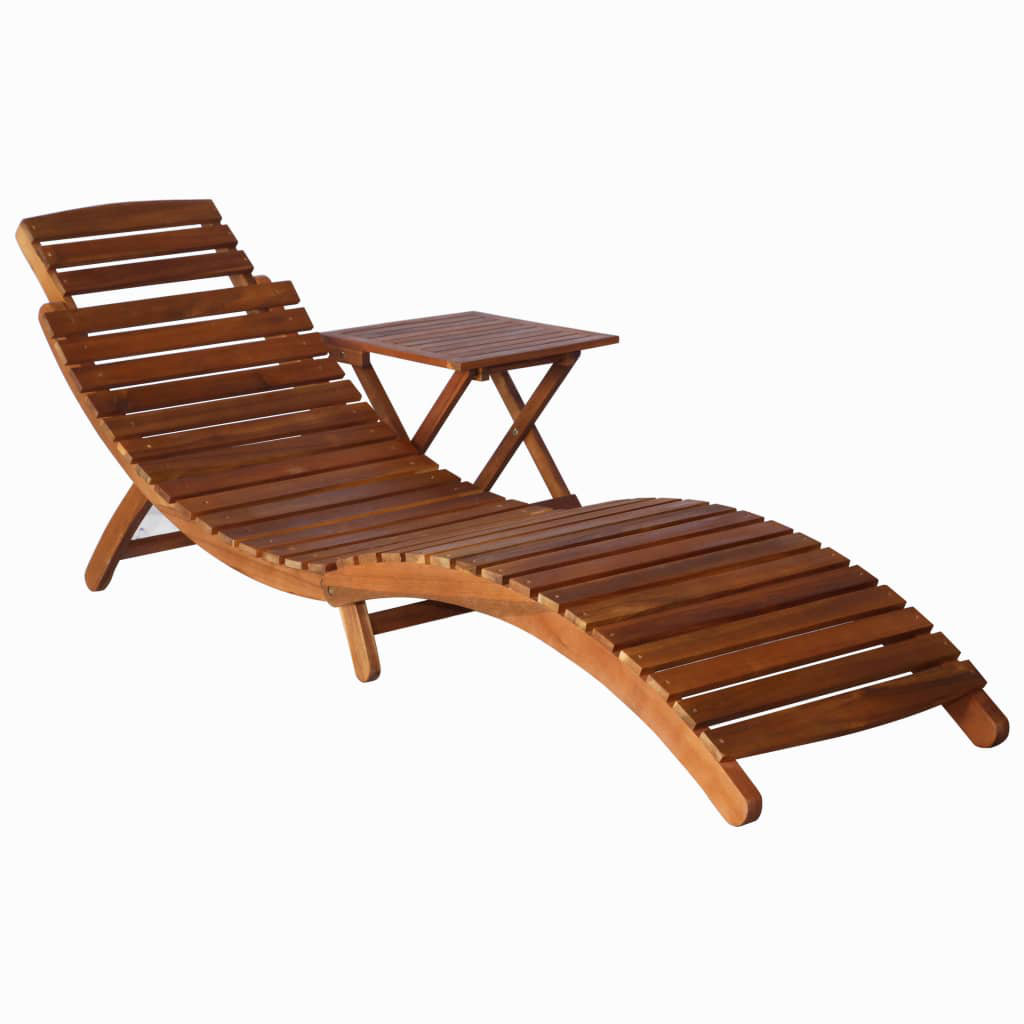 Loon Peak Sunlounger With Table Solid Acacia Wood Brown - Wayfair Canada